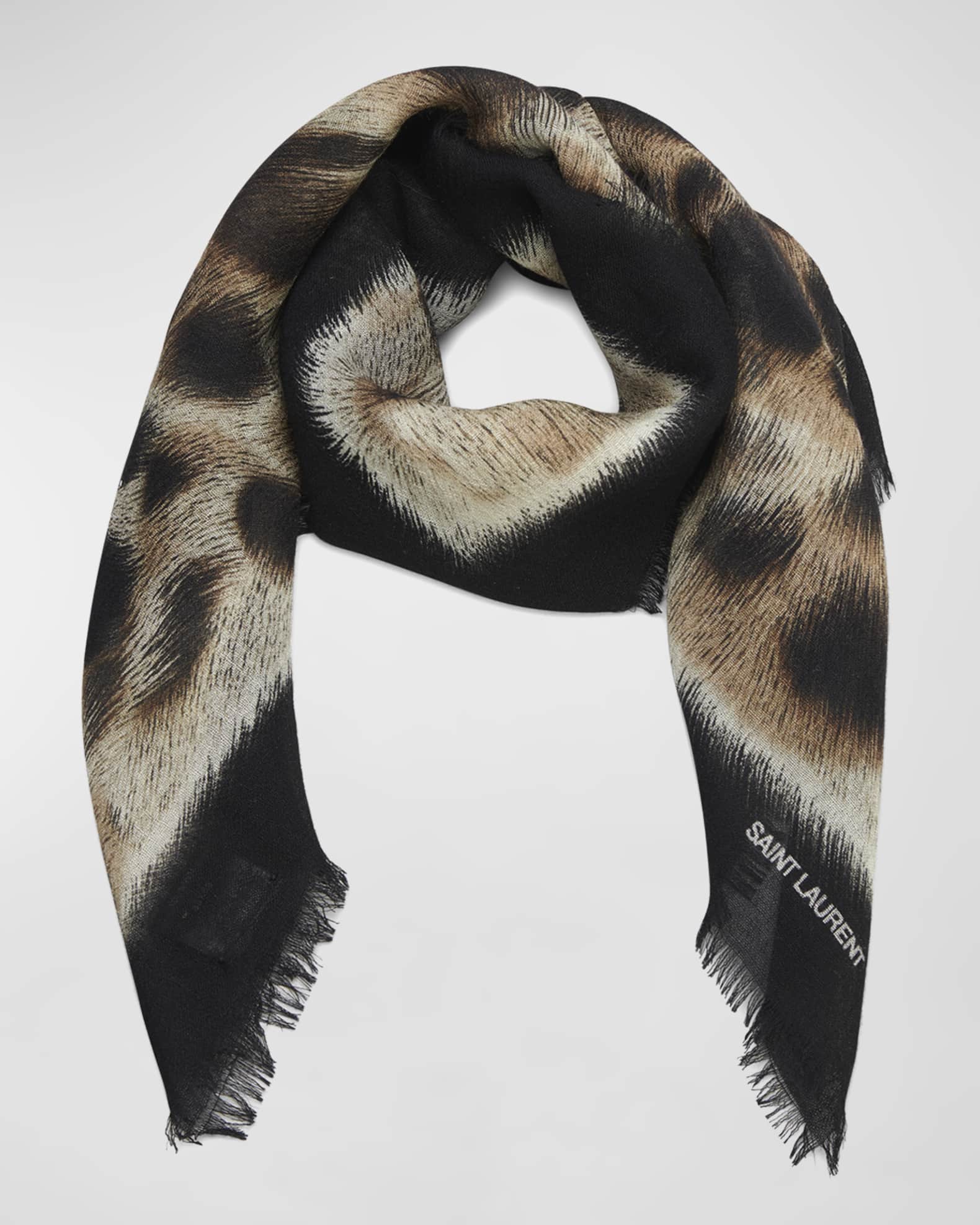 Saint Laurent Lightweight Snow Leopard Wool Square Scarf | Neiman Marcus