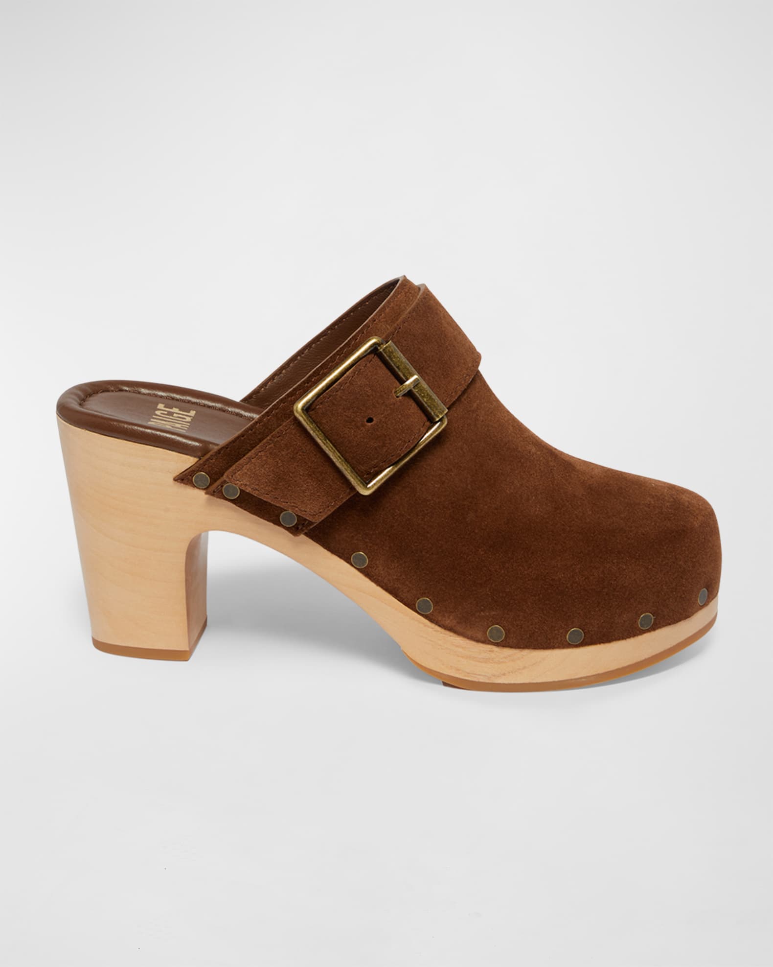 PAIGE Rosie Suede Buckle Clogs | Neiman Marcus