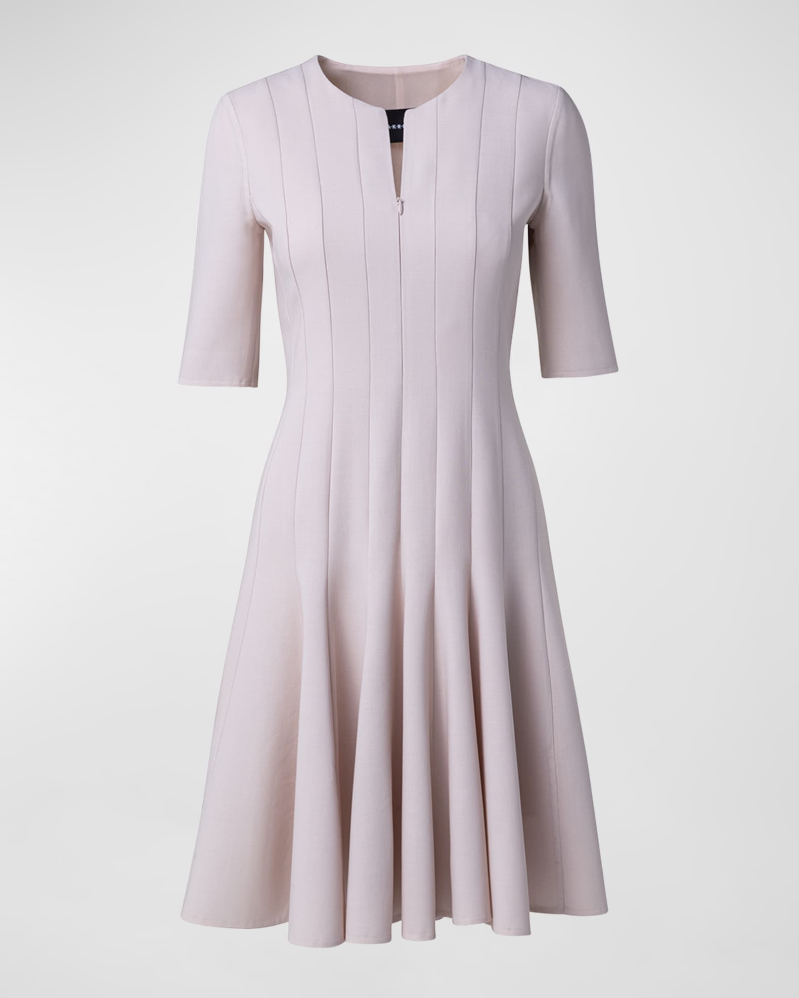 Akris Paneled Short-Sleeve Fit-&-Flare Dress | Neiman Marcus