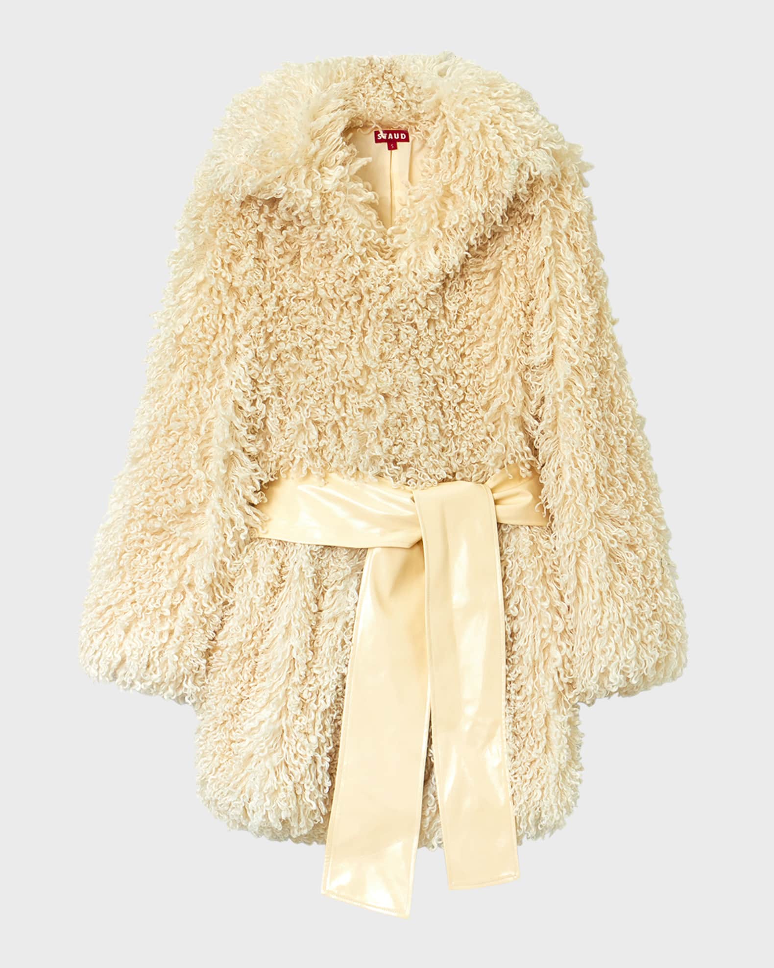 Staud Lydie Belted Faux-Fur Coat | Neiman Marcus