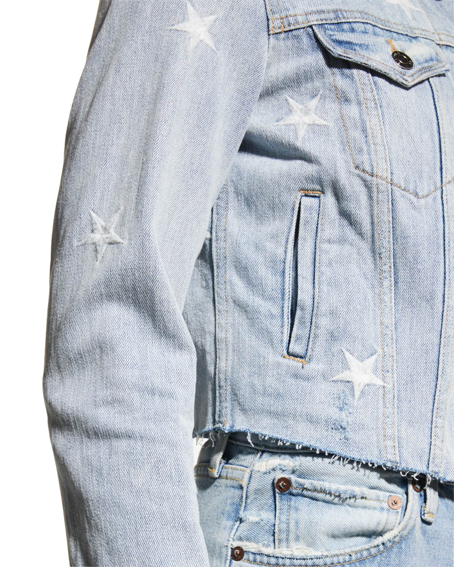 PISTOLA Brando Star-Embroidered Denim Jacket | Neiman Marcus