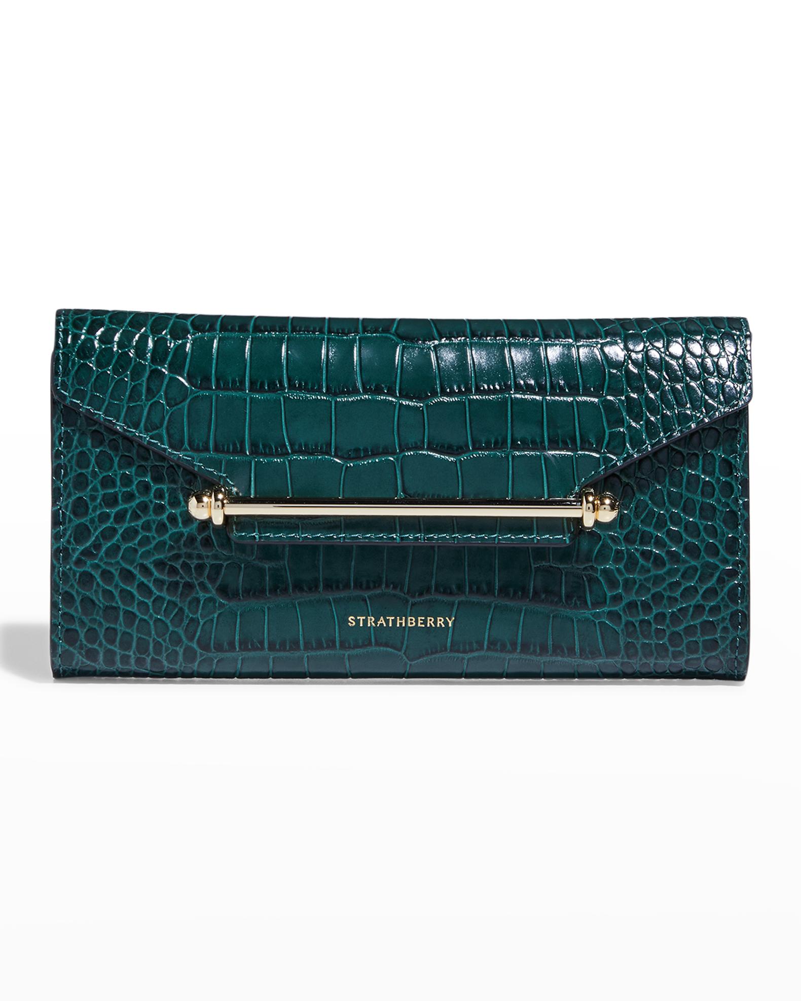 STRATHBERRY Multrees Croc-Embossed Flap Wallet on Chain | Neiman Marcus