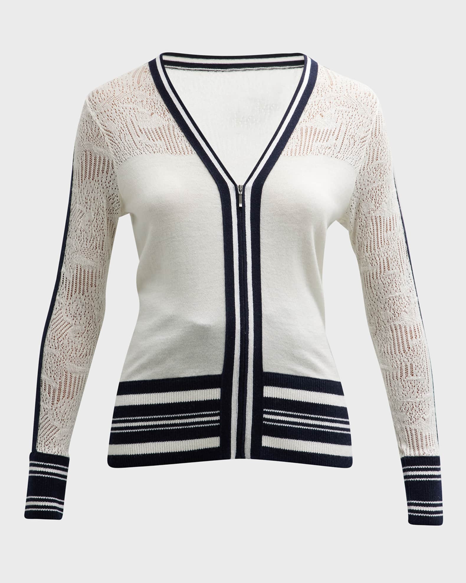 Neiman Marcus Cashmere Collection Cashmere Sheer Stitch V-Neck Cardigan ...