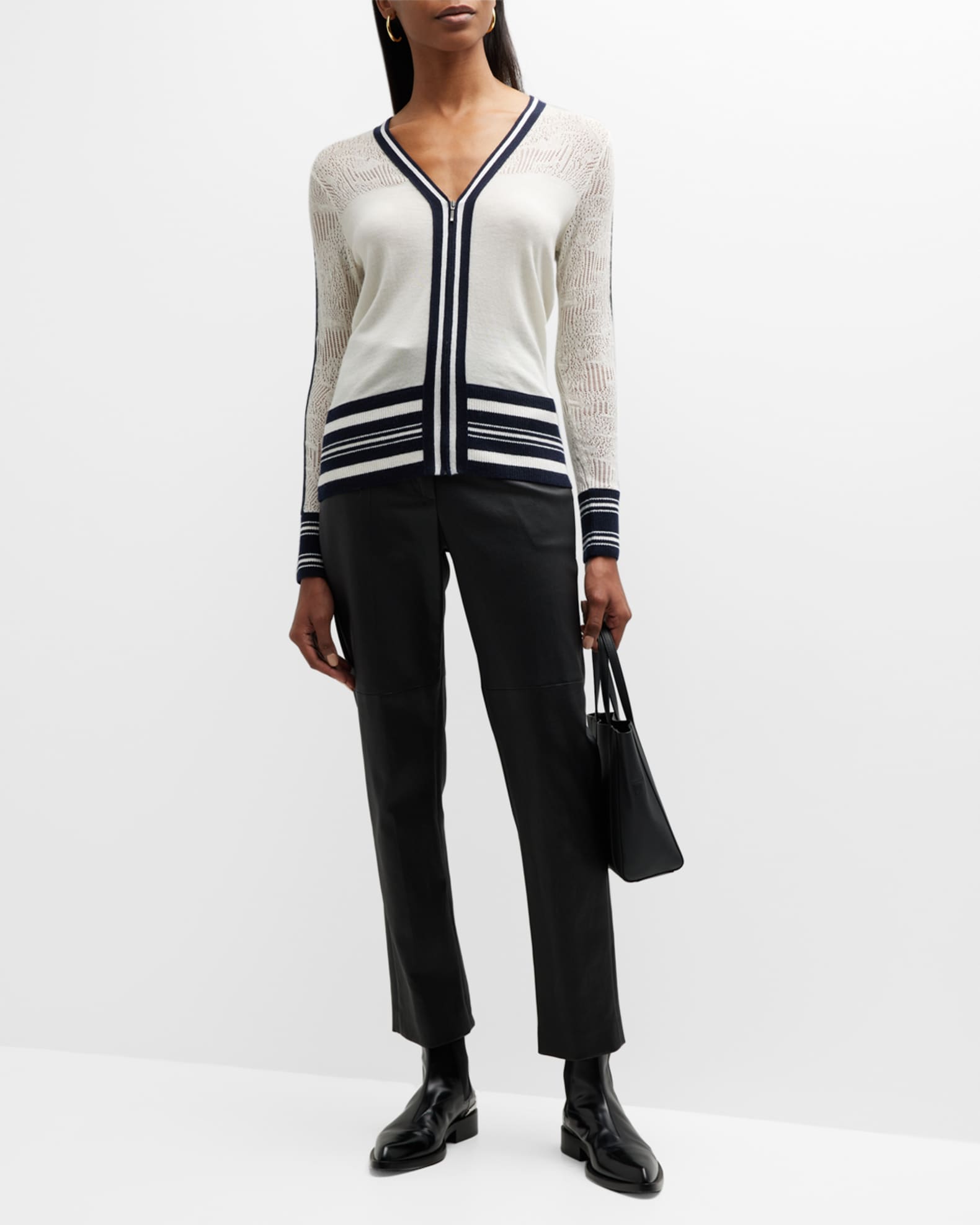 Neiman Marcus Cashmere Collection Cashmere Sheer Stitch V Neck Cardigan