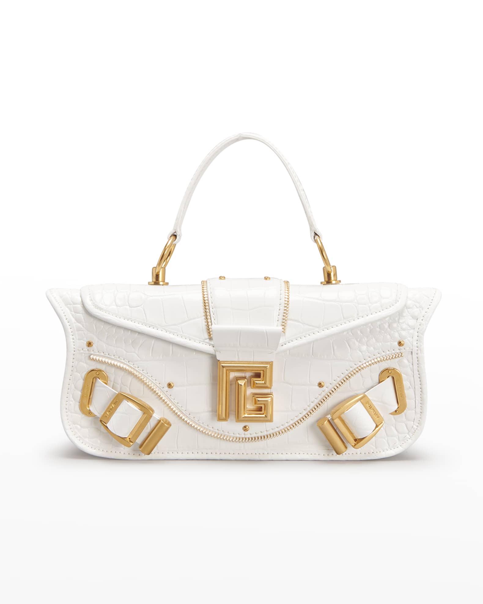 Balmain Blaze Croc-Embossed Pouch Crossbody Bag | Neiman Marcus