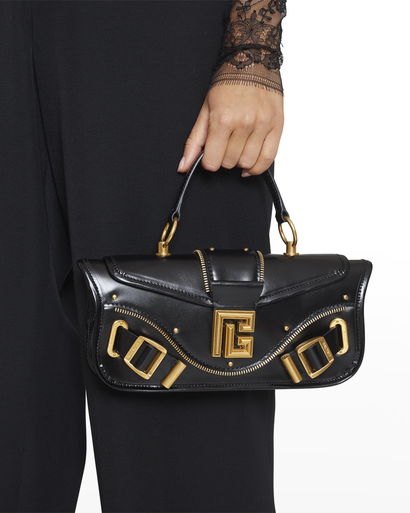Balmain Blaze Box Leather Pouch Crossbody Bag | Neiman Marcus