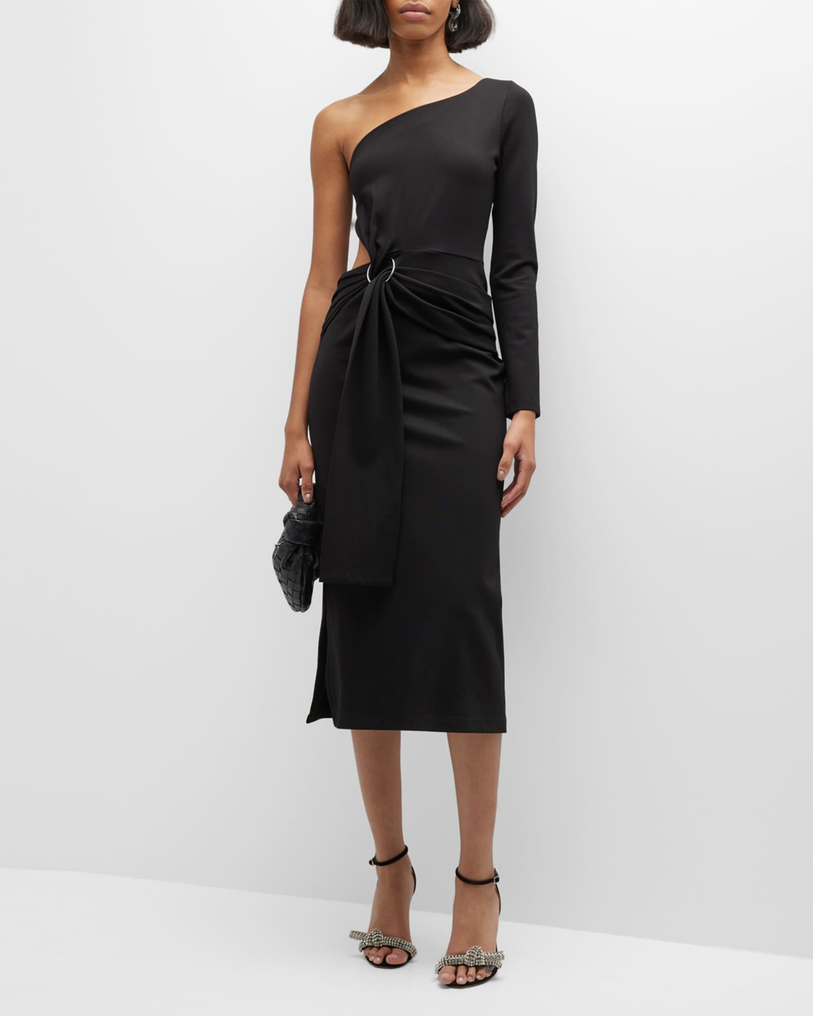 Alexis Royale One-Shoulder Cinched Midi Dress | Neiman Marcus
