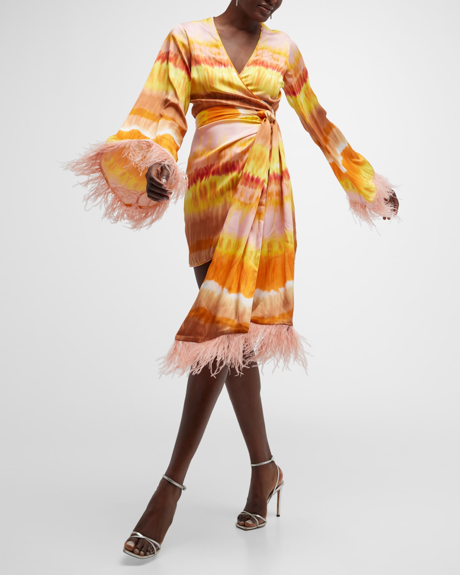 Alexis Viona Feather-Trim Mini Wrap Dress | Neiman Marcus