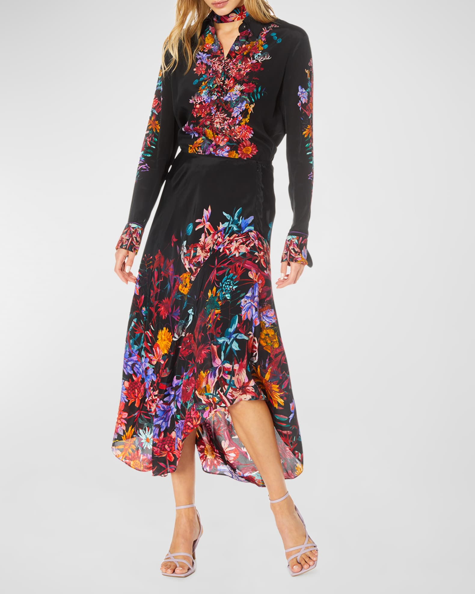 Robert Graham Sivan Floral-Print Silk-Blend Midi Skirt | Neiman Marcus