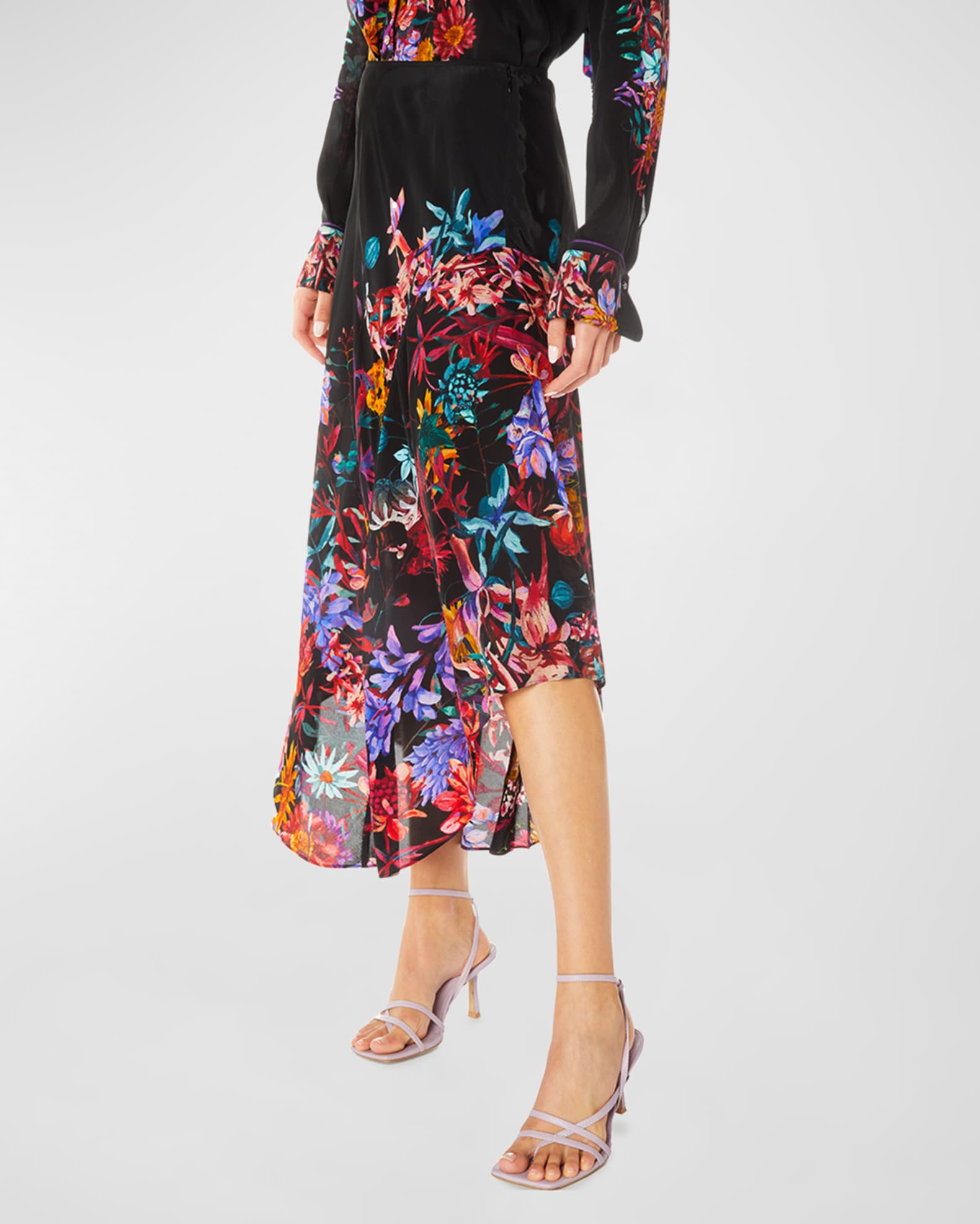 Robert Graham Sivan Floral-Print Silk-Blend Midi Skirt | Neiman Marcus