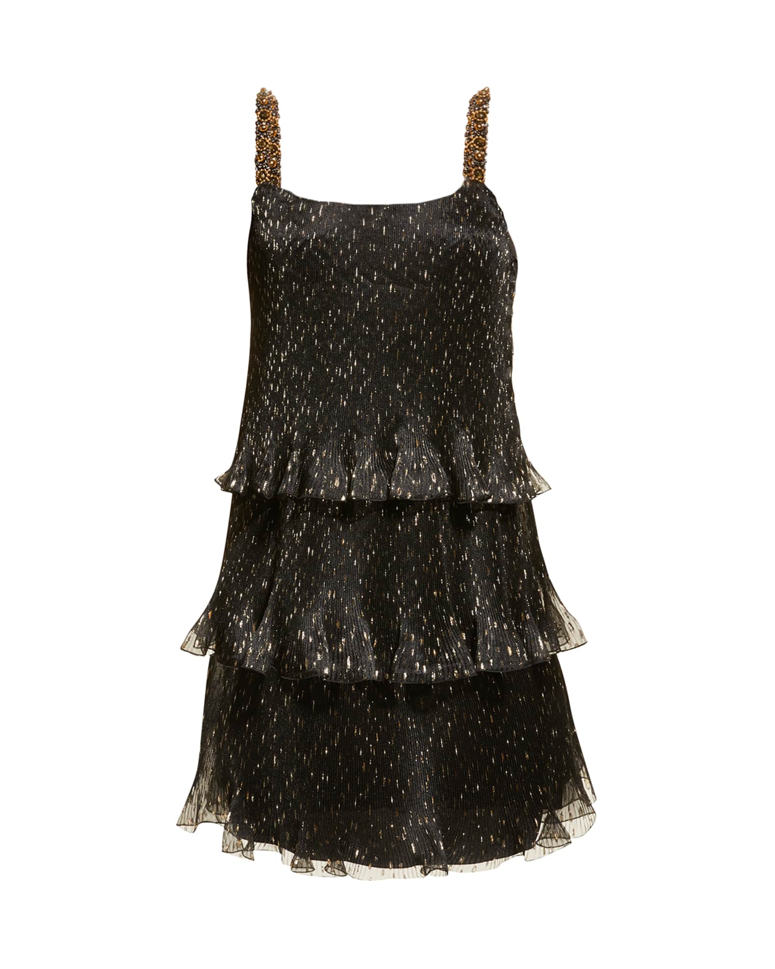Alberta Ferretti Metallic Plisse Tiered Mini Dress | Neiman Marcus