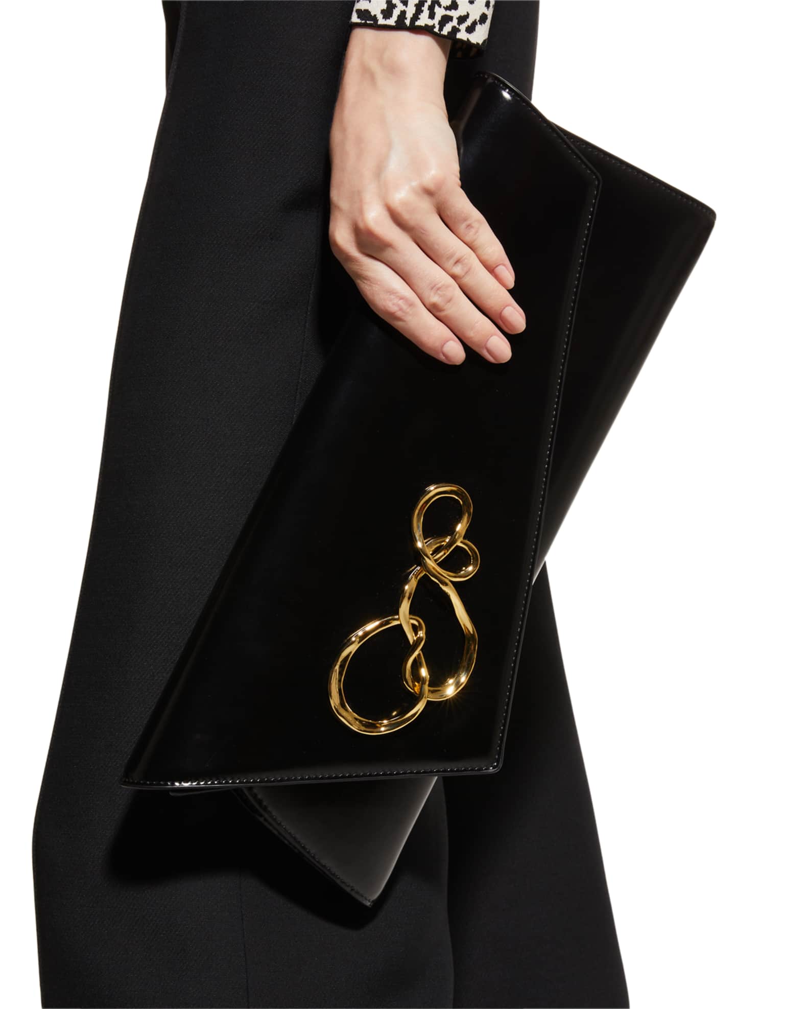 Alexis Bittar Twisted Angular Flap Leather Clutch Bag | Neiman Marcus