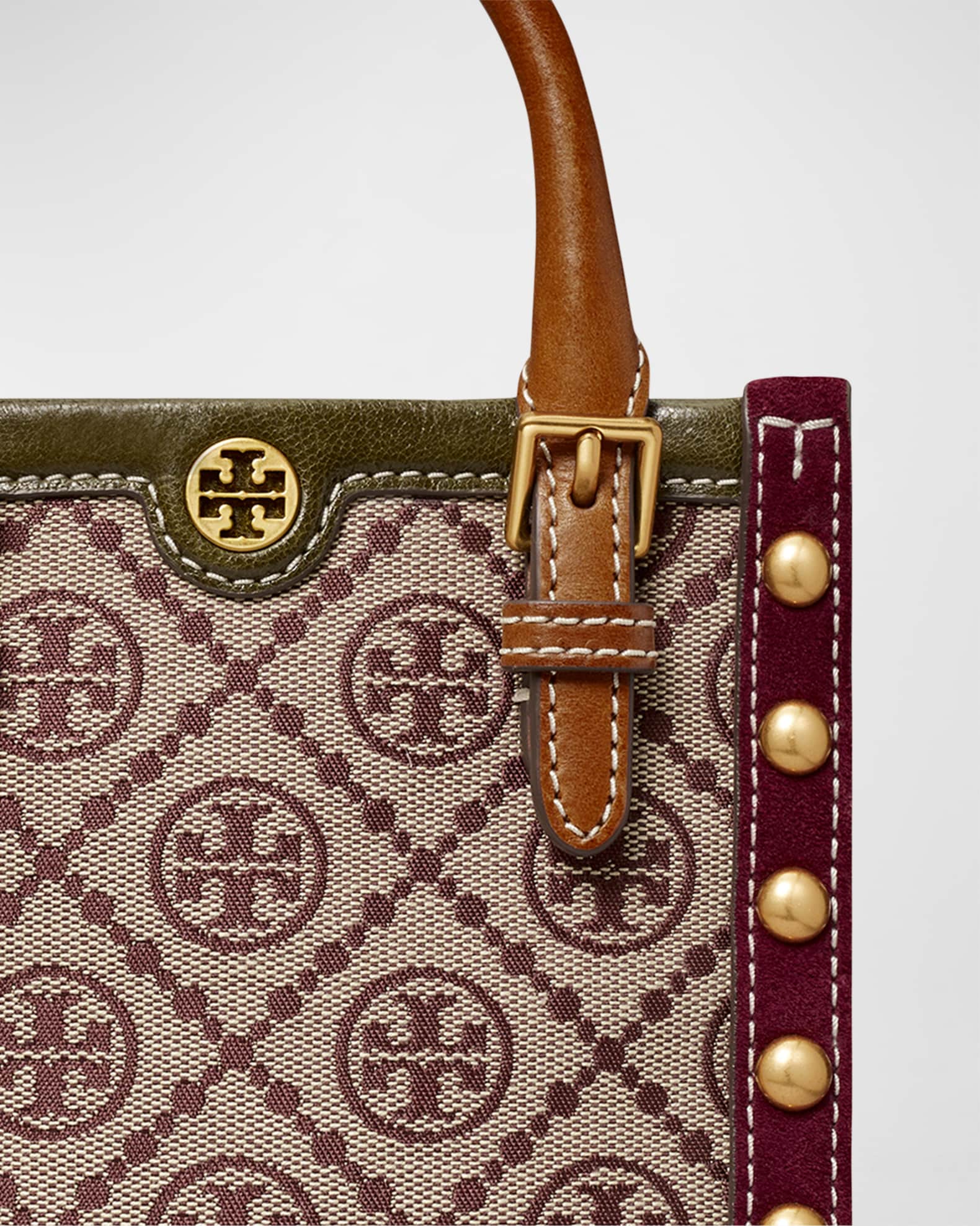 Tory Burch Mini T Monogram Jacquard Studded North-South Tote Bag ...