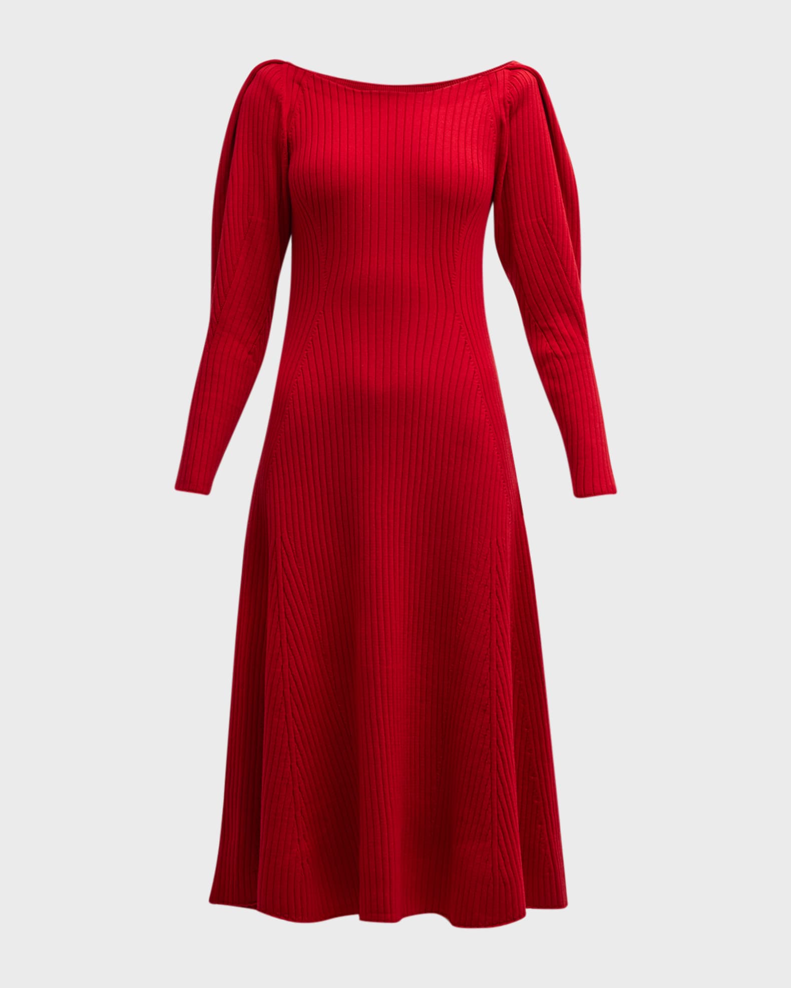 Carolina Herrera Ballet-Neck Fit-&-Flare Rib Midi Dress | Neiman Marcus