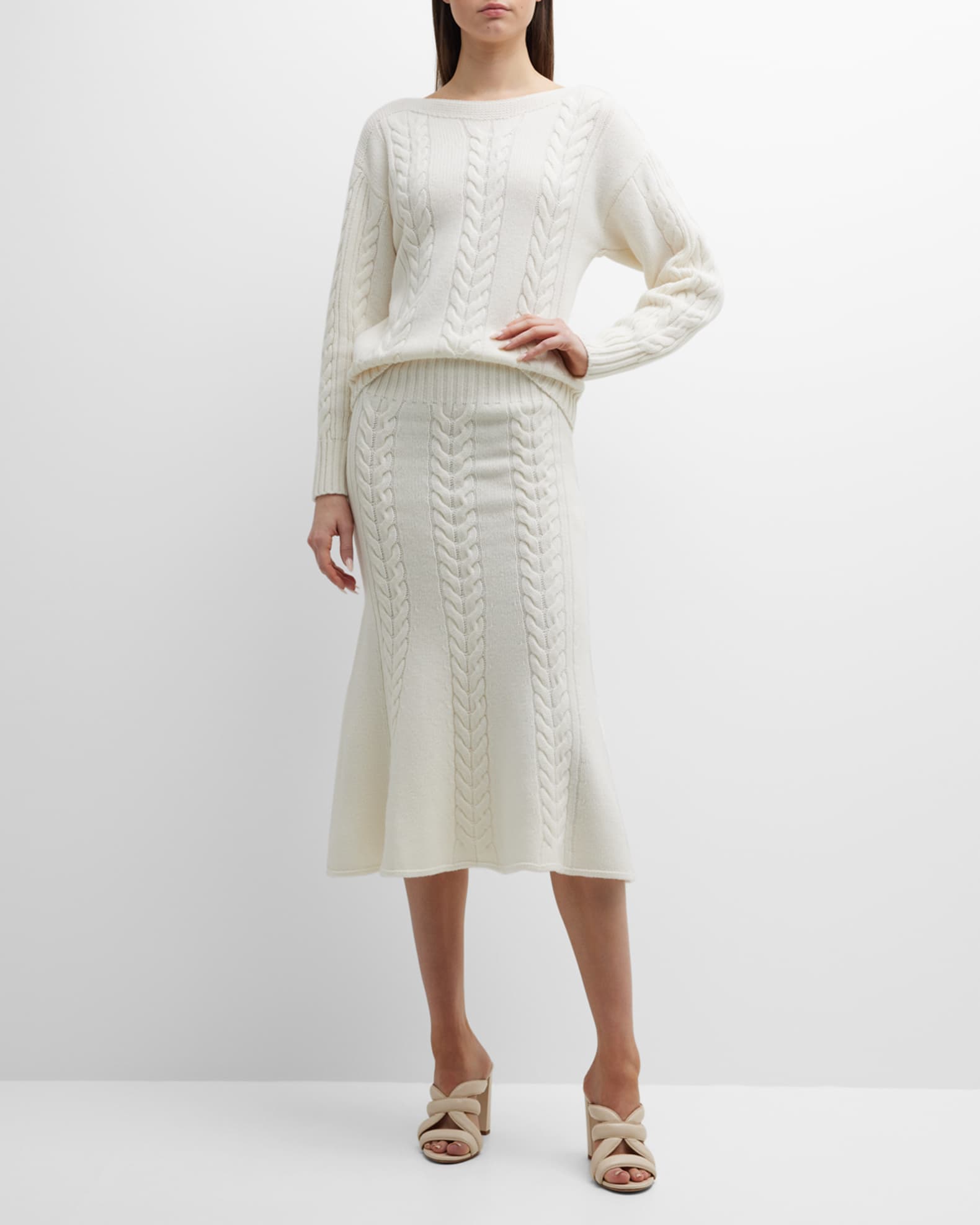 Carolina Herrera Cable-Knit Midi Trumpet Skirt | Neiman Marcus