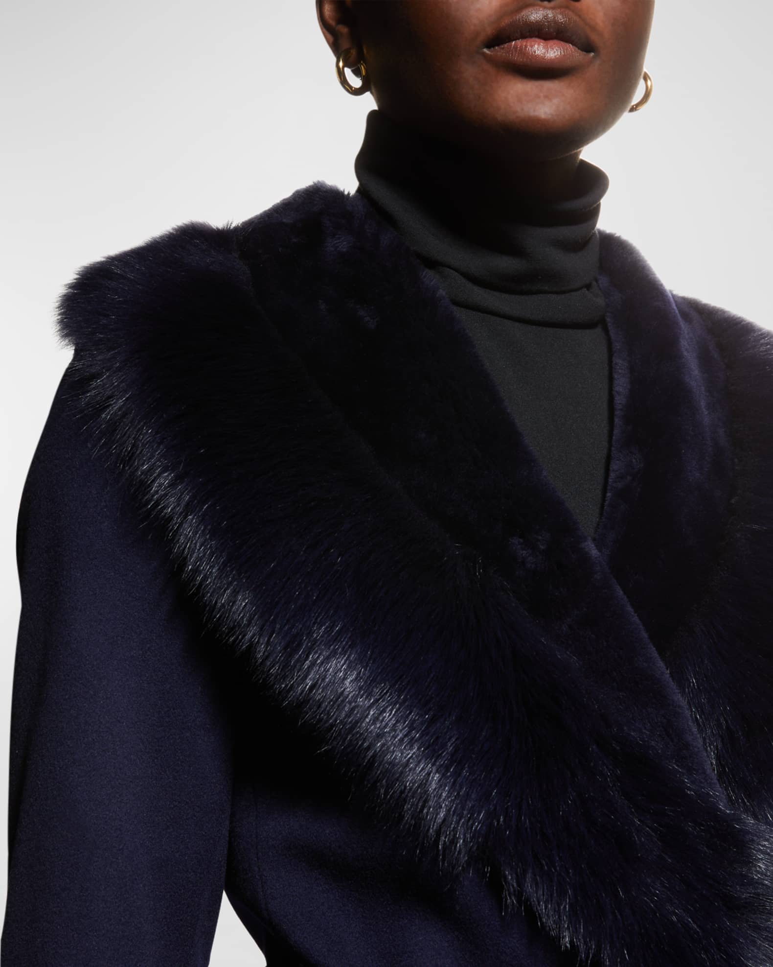 Fleurette Rory Shearling Trim Wrap Coat | Neiman Marcus