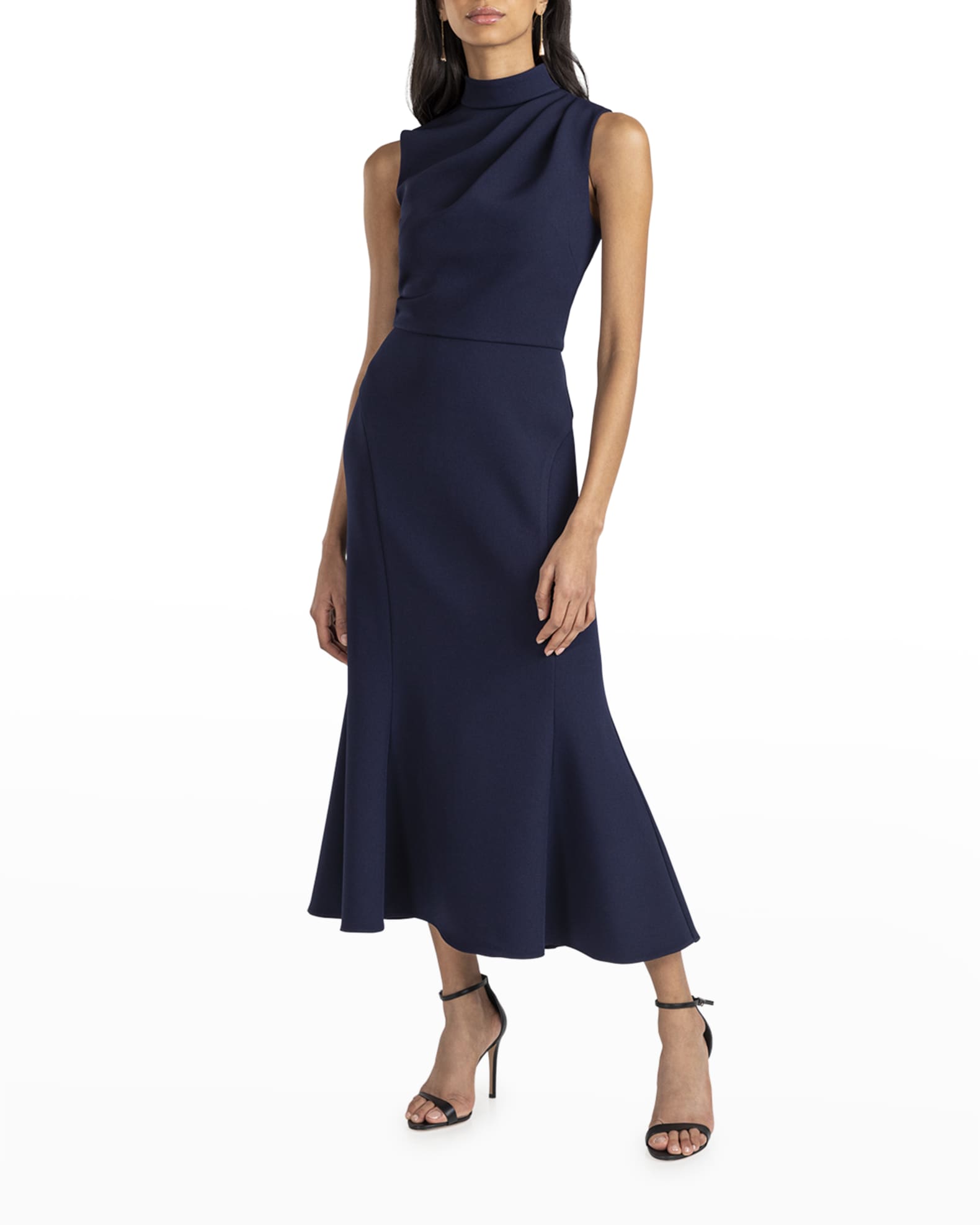 Shoshanna Turtleneck Pleated Trumpet Midi Dress | Neiman Marcus