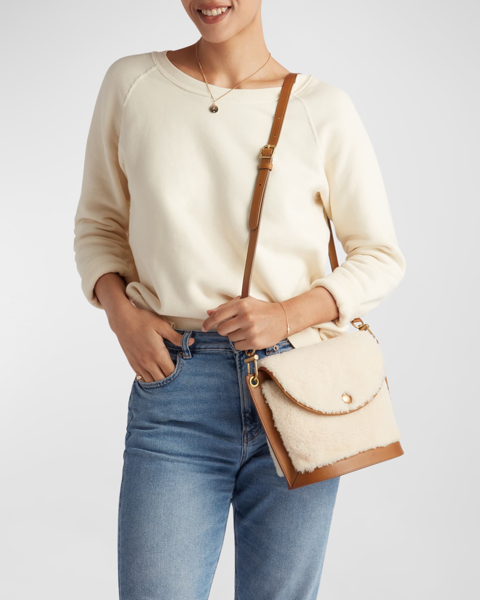 Shinola Birdy Shearling Bucket Crossbody Bag | Neiman Marcus