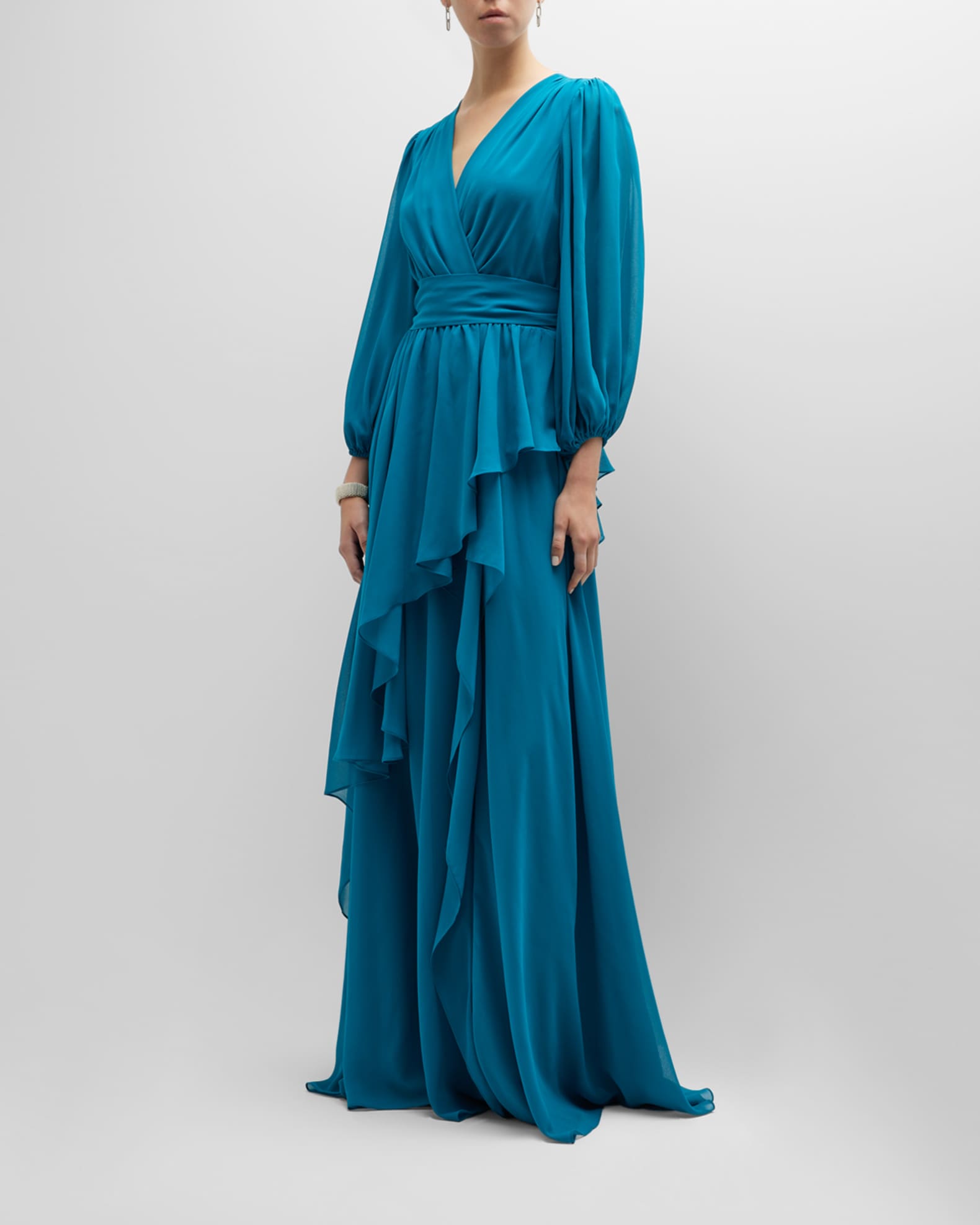 Rickie Freeman for Teri Jon Draped Chiffon Full-Length Gown | Neiman Marcus