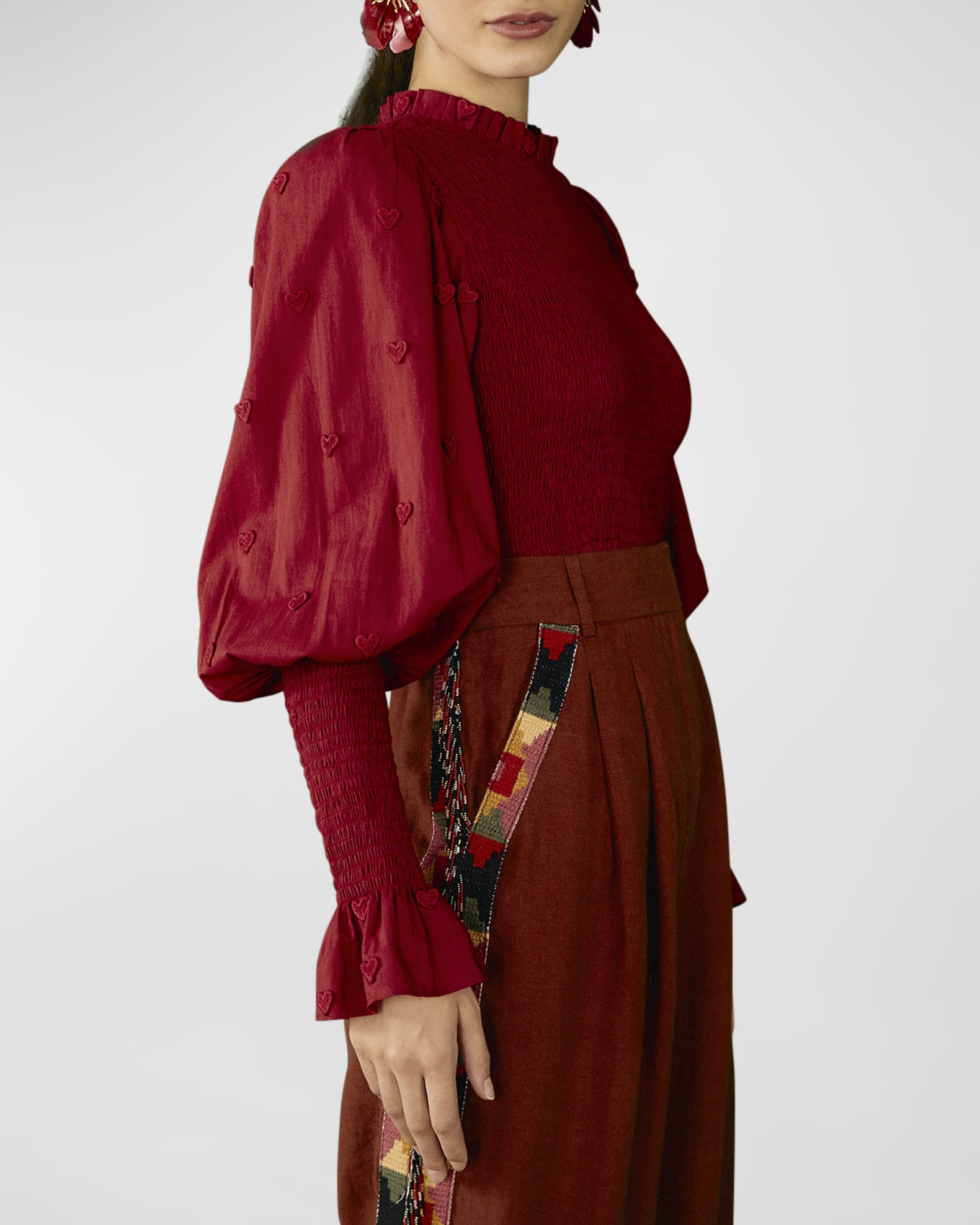 Farm Rio 3D Heart Smocked Blouse | Neiman Marcus