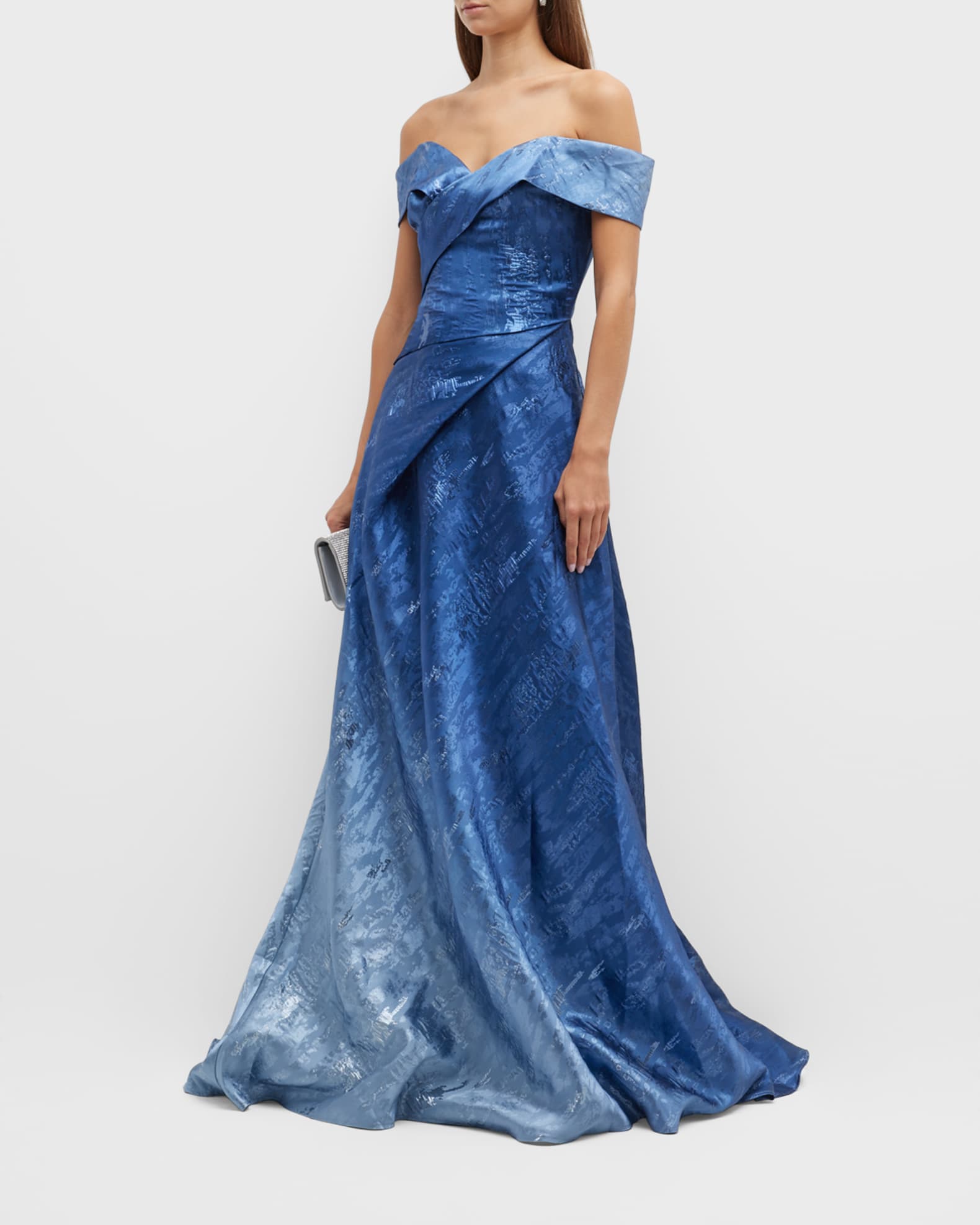 Rene Ruiz Collection Off-Shoulder Ombré Jacquard Gown | Neiman Marcus
