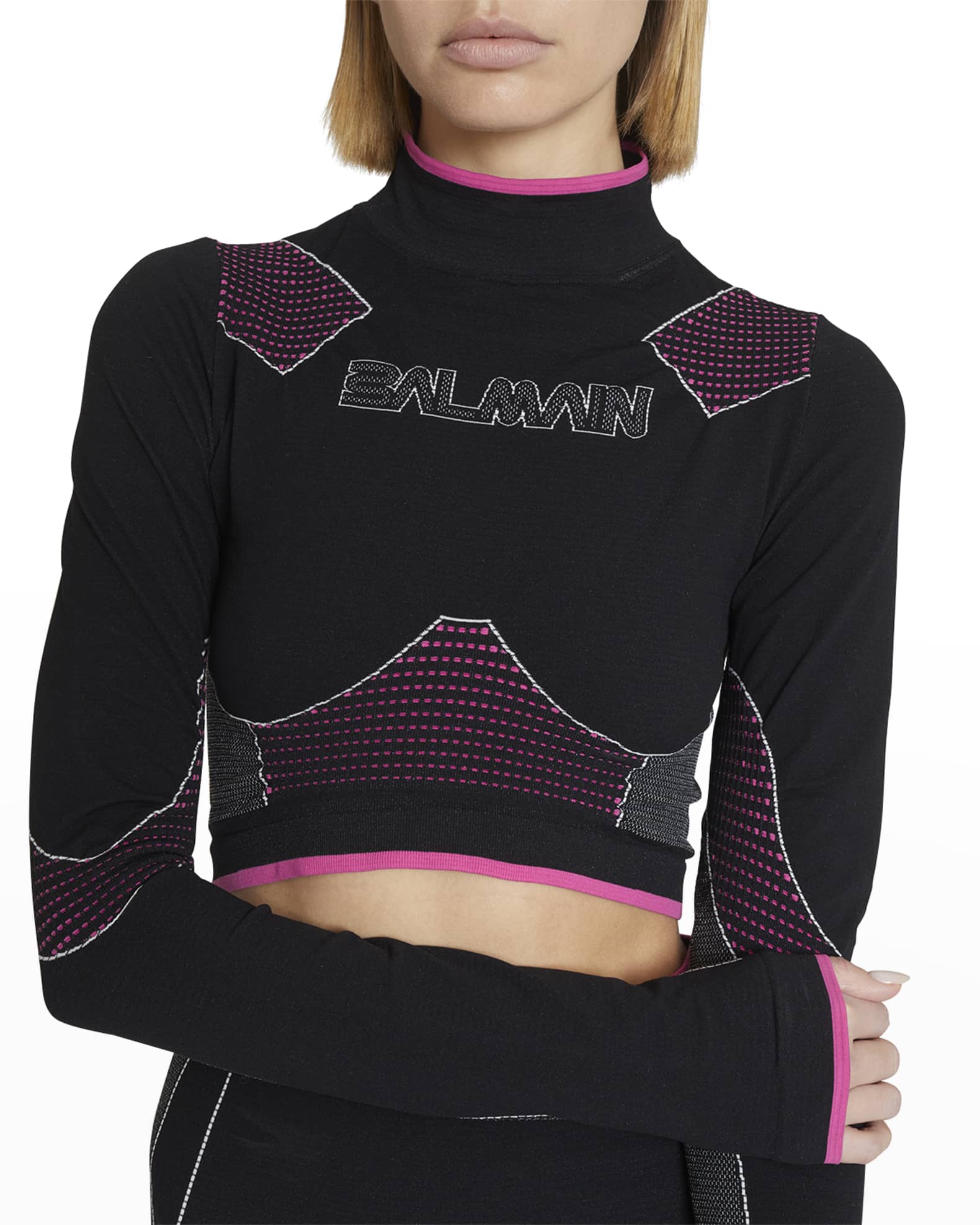 Balmain Logo Bustier Seamless Jersey Crop Top | Neiman Marcus