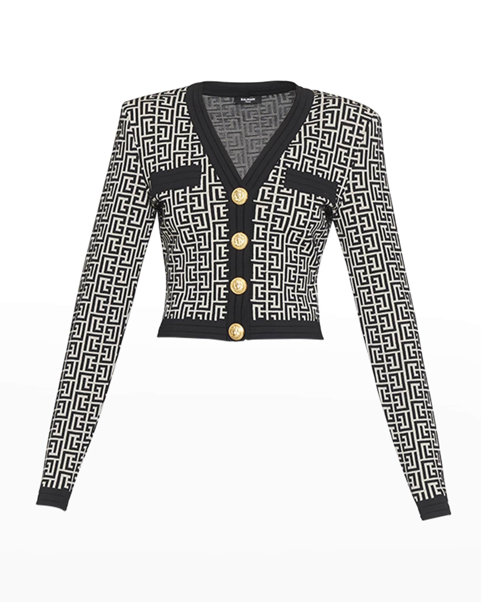 Balmain Monogram Knit Cropped Cardigan | Neiman Marcus