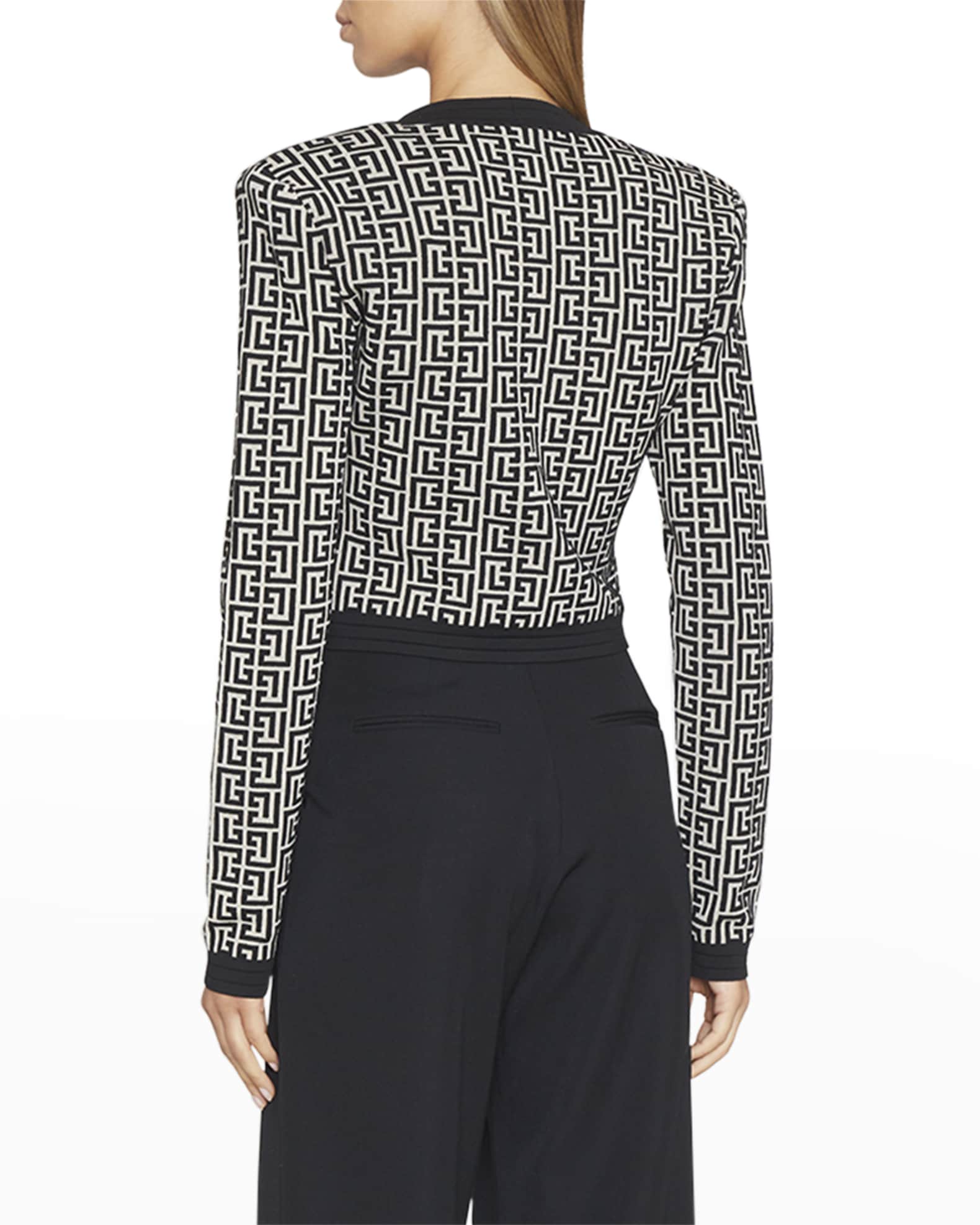 Balmain Monogram Knit Cropped Cardigan | Neiman Marcus