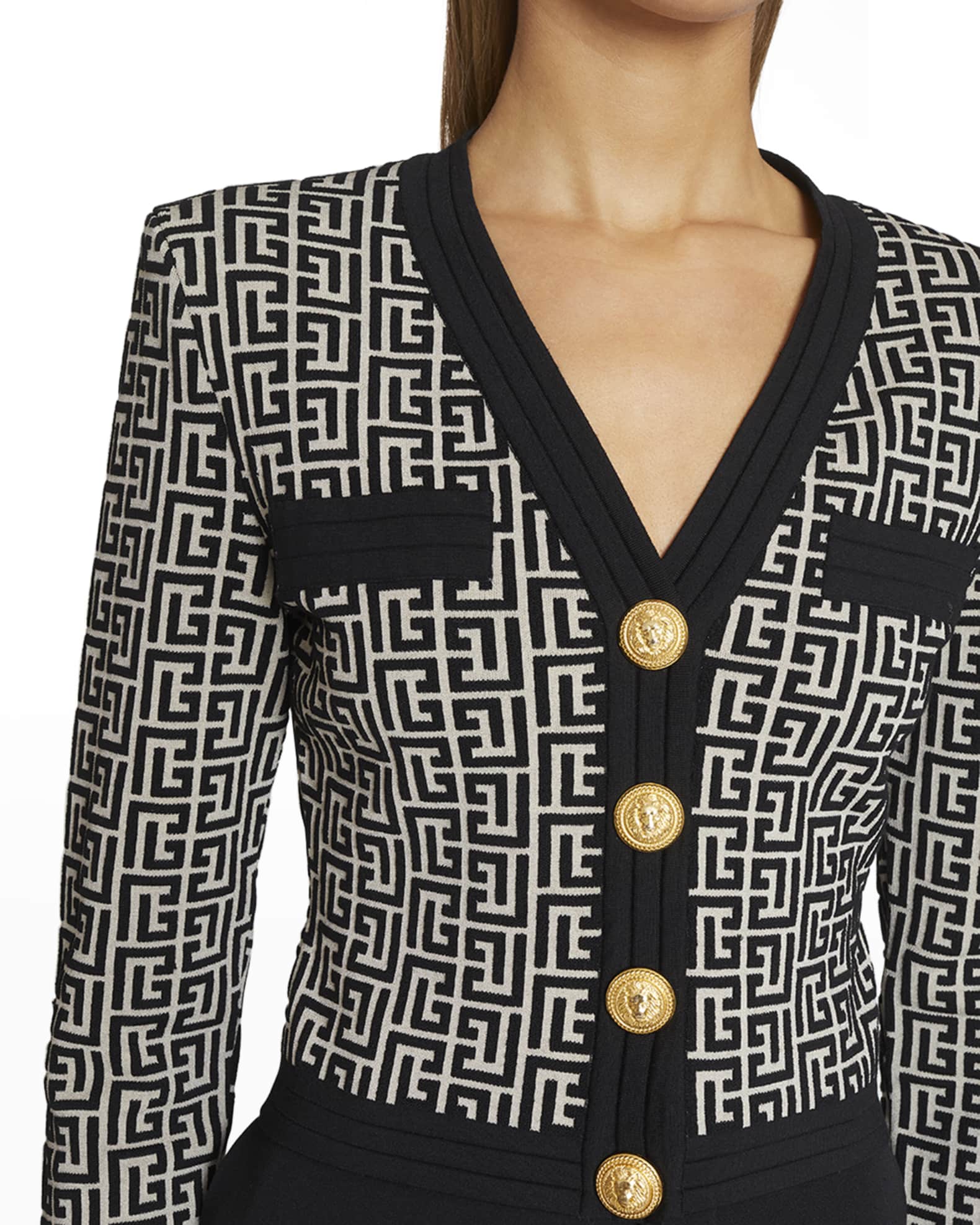 Balmain Monogram Knit Cropped Cardigan | Neiman Marcus