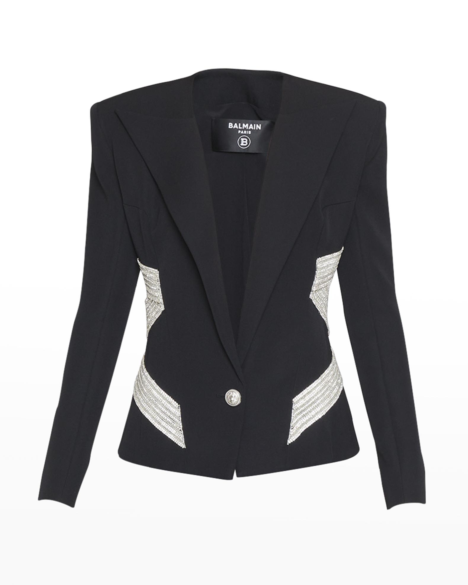 Balmain Crystal Beaded Single-Breasted Jacket | Neiman Marcus