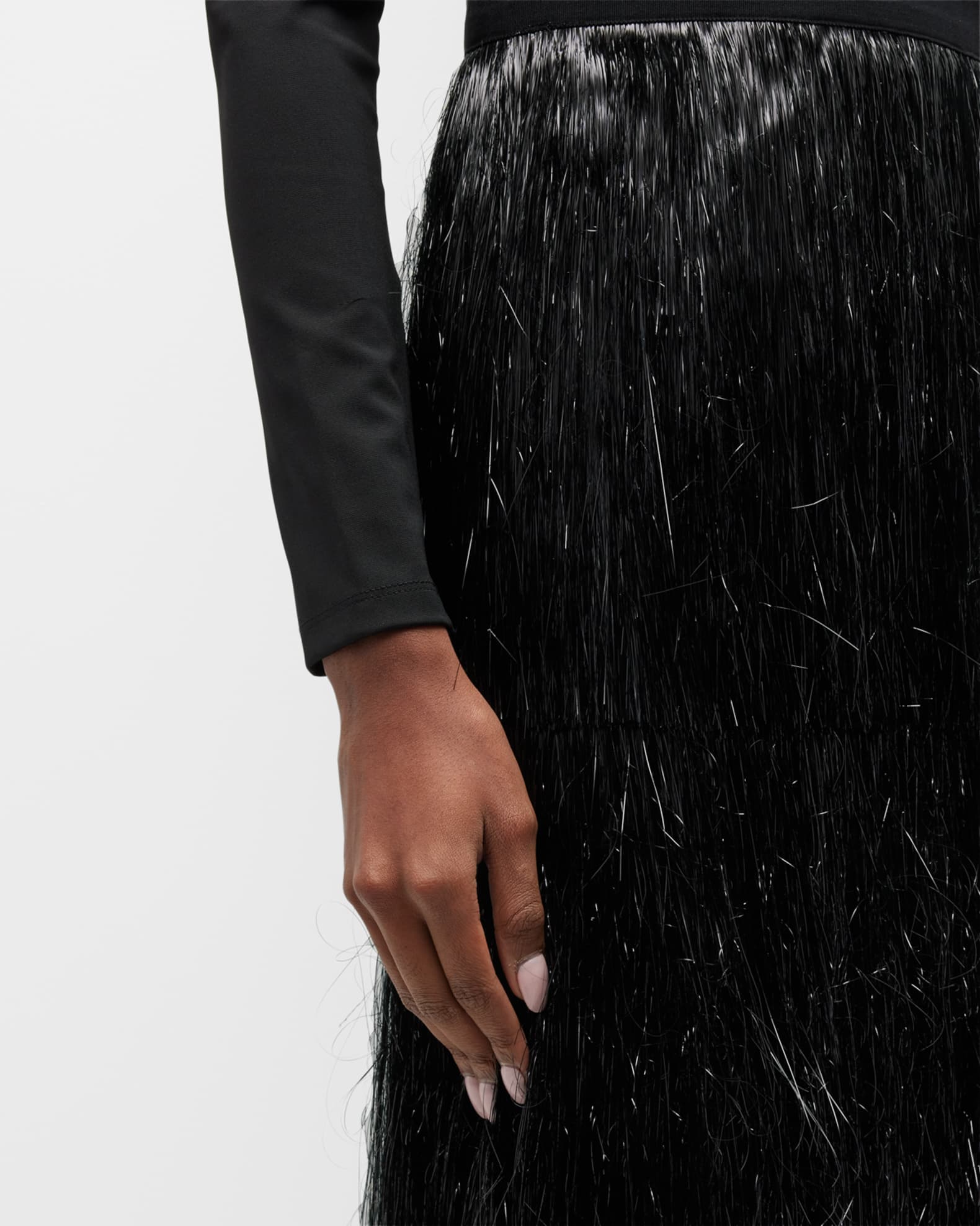 SIMKHAI Barrett Mock-Neck Tinsel Fringe Dress | Neiman Marcus