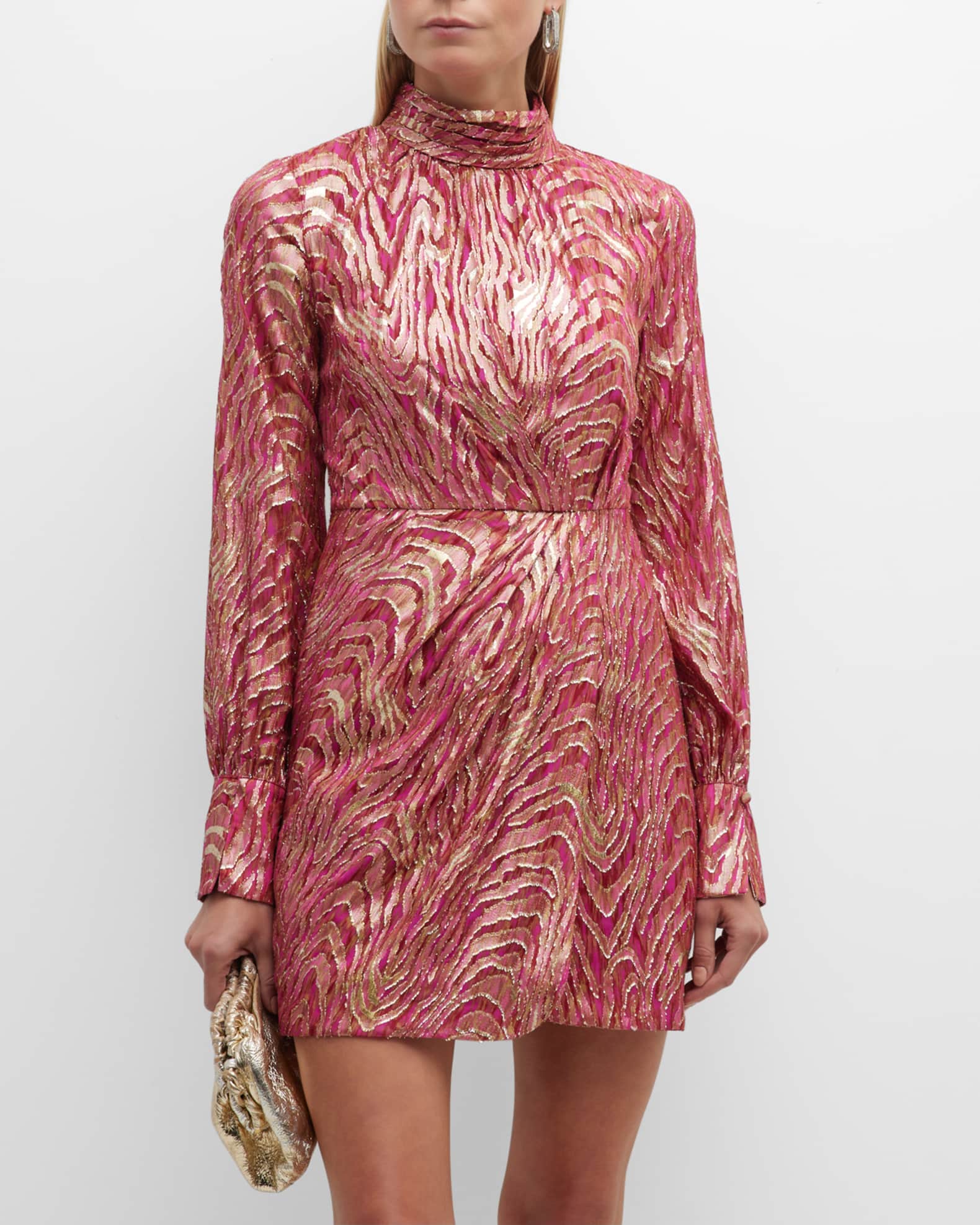 SIMKHAI Halen Moire Fil Couple Draped Mini Dress | Neiman Marcus