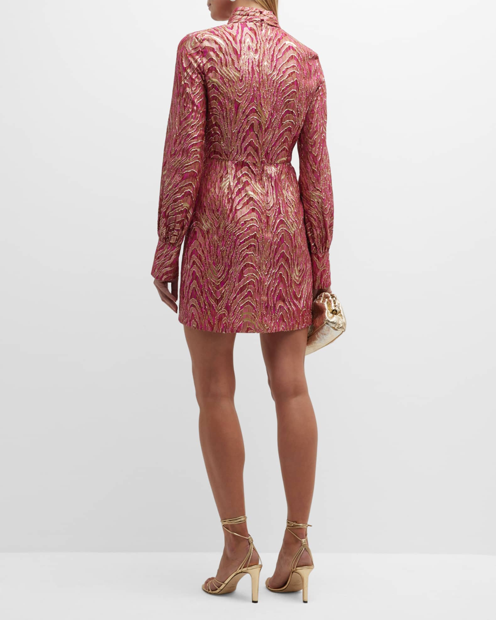 SIMKHAI Halen Moire Fil Couple Draped Mini Dress | Neiman Marcus