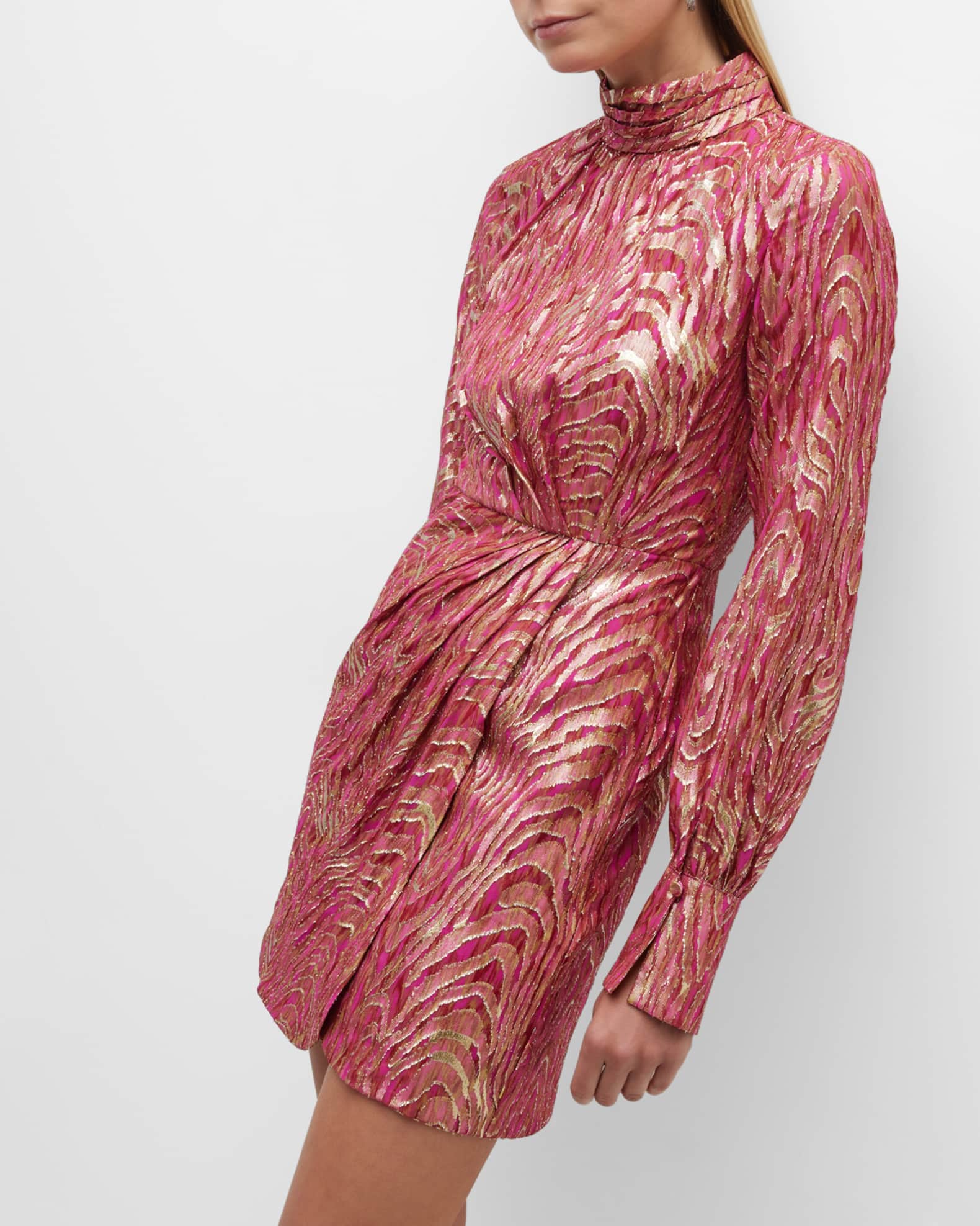 SIMKHAI Halen Moire Fil Couple Draped Mini Dress | Neiman Marcus