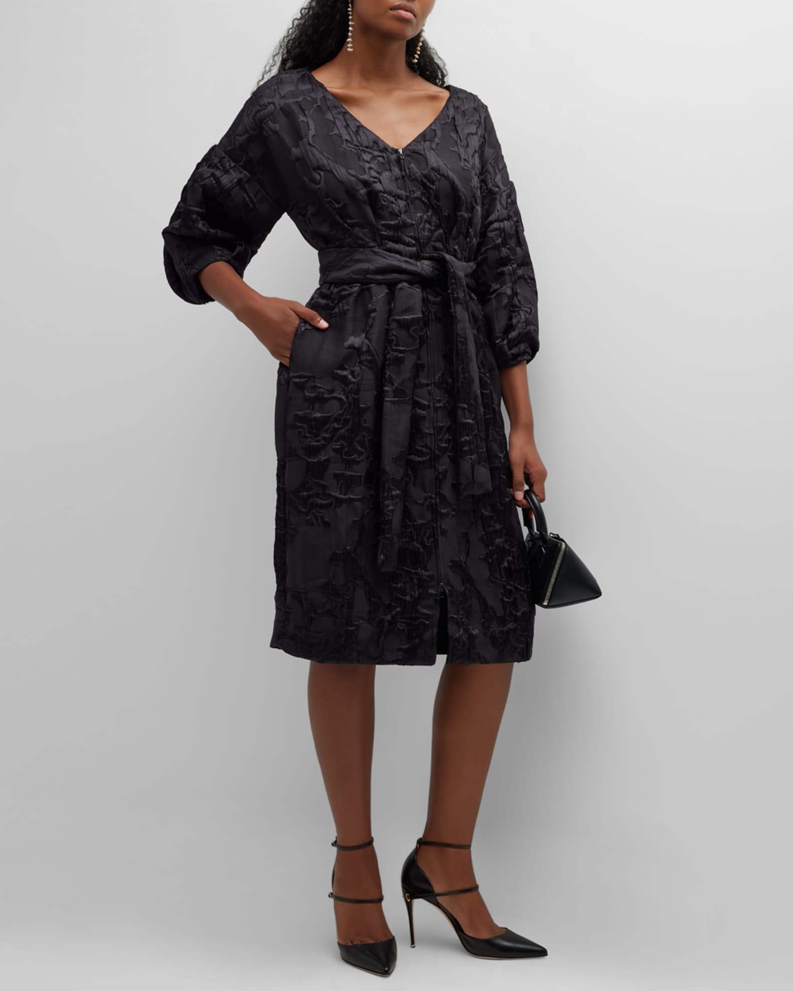 Natori Front-Zipper Textured Dress | Neiman Marcus