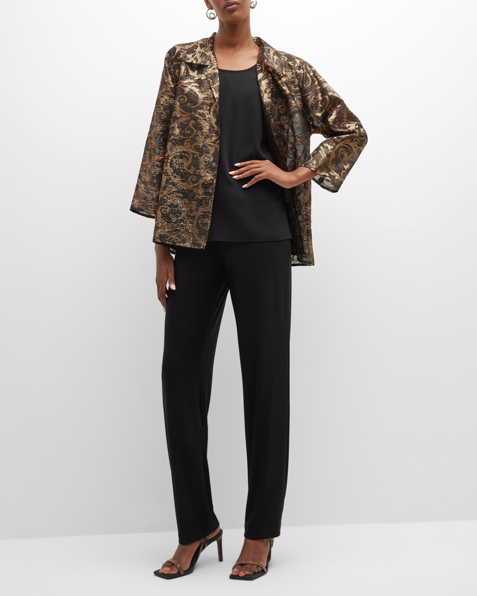 Caroline Rose Sheer Radiance Metallic Jacquard Jacket | Neiman Marcus