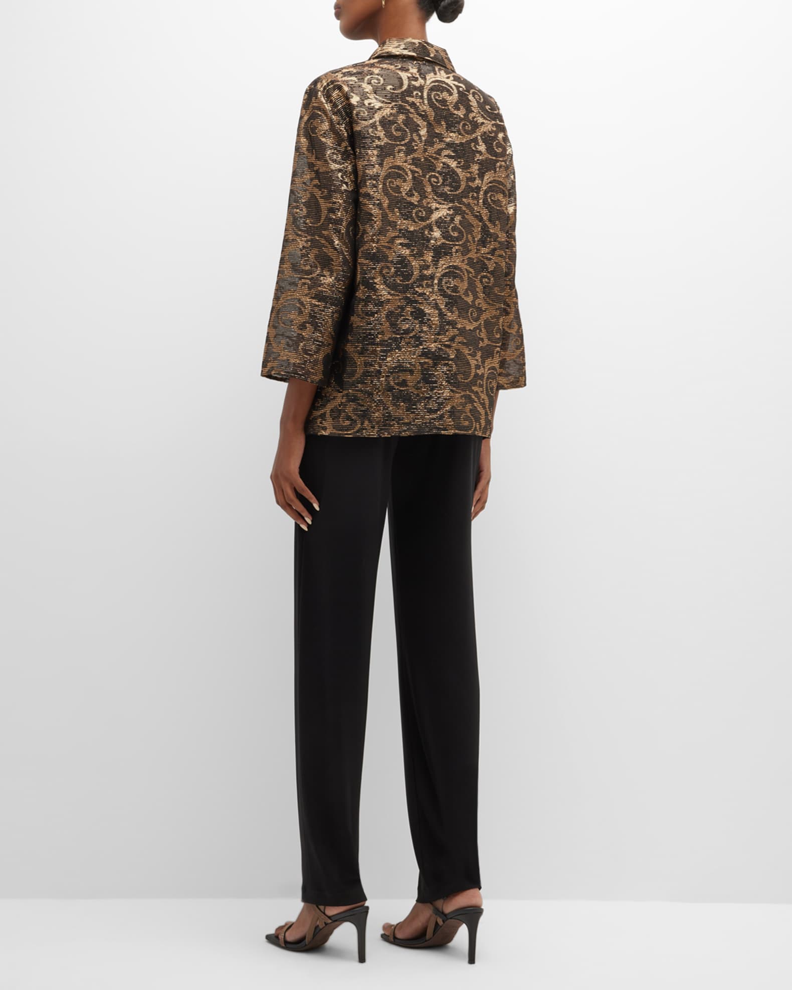 Caroline Rose Sheer Radiance Metallic Jacquard Jacket | Neiman Marcus