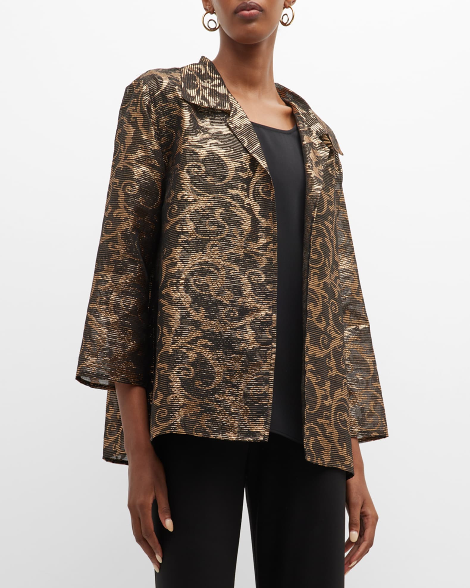 Caroline Rose Sheer Radiance Metallic Jacquard Jacket | Neiman Marcus