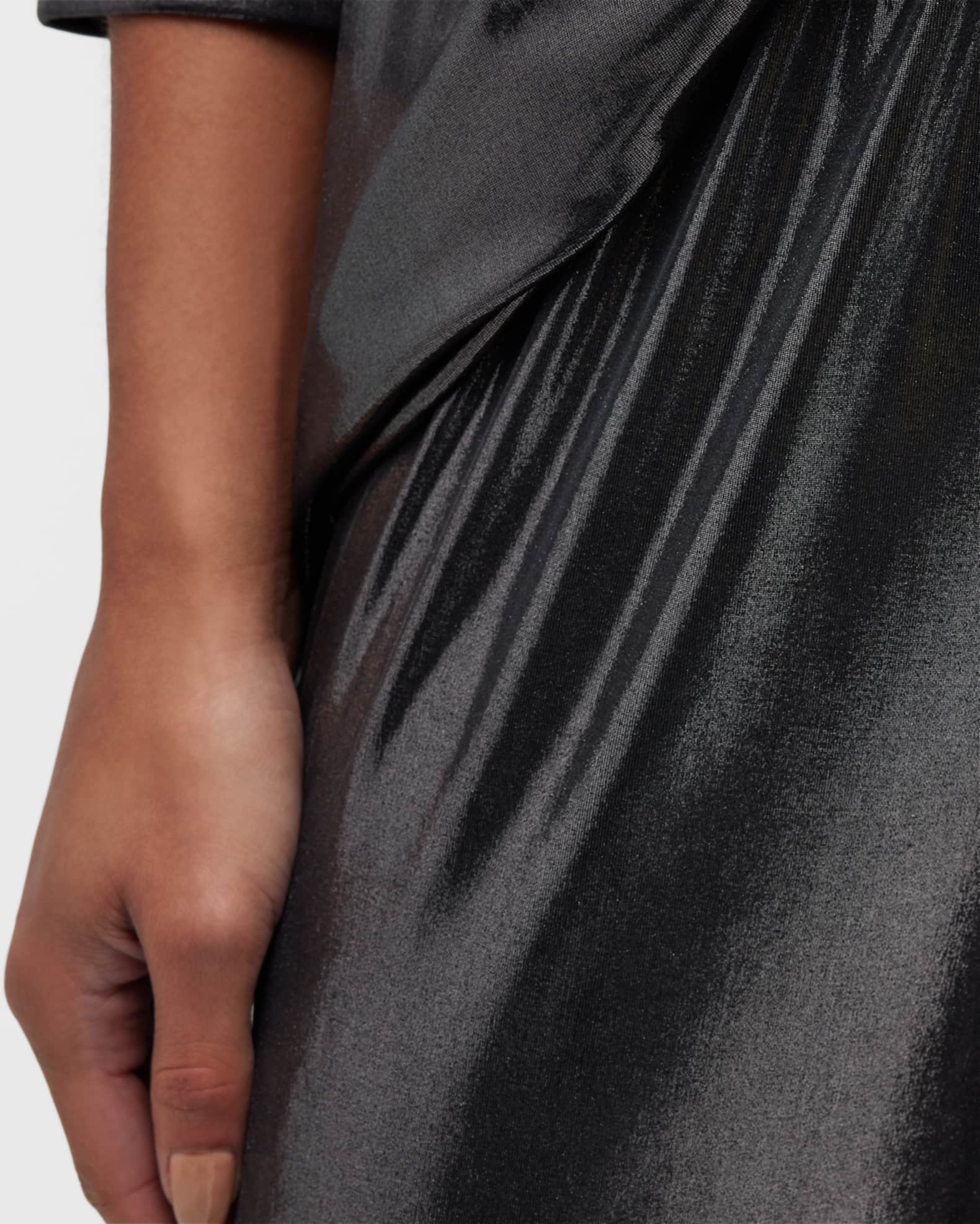 Caroline Rose Liquid Silver Straight-Leg Shimmer Pants | Neiman Marcus