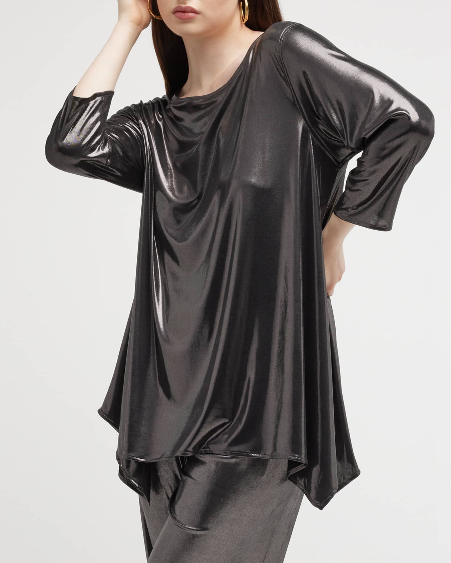 Caroline Rose Plus Size Liquid Silver Swing Tunic Top | Neiman Marcus