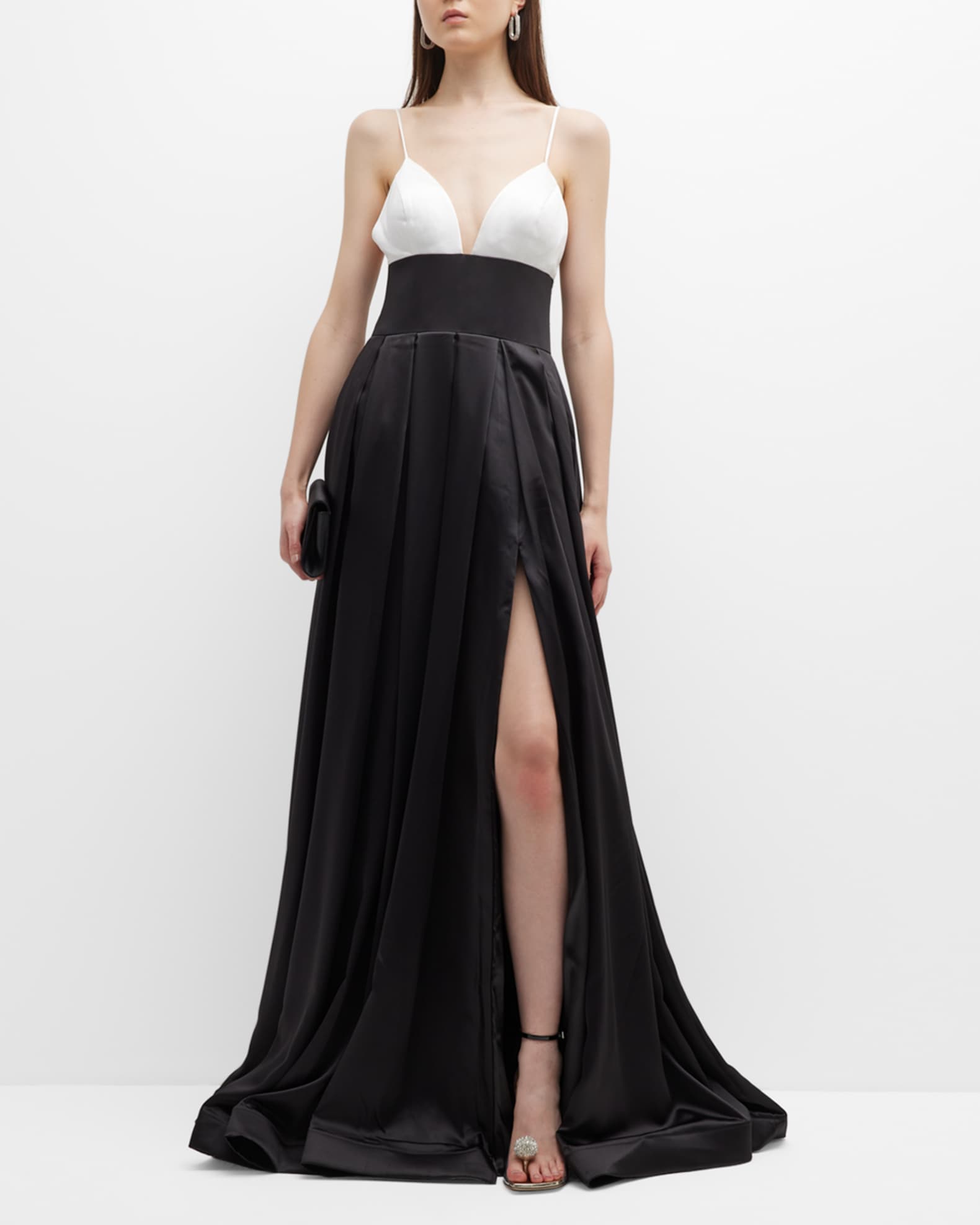 Jovani Colorblock Box-Pleated Gown | Neiman Marcus