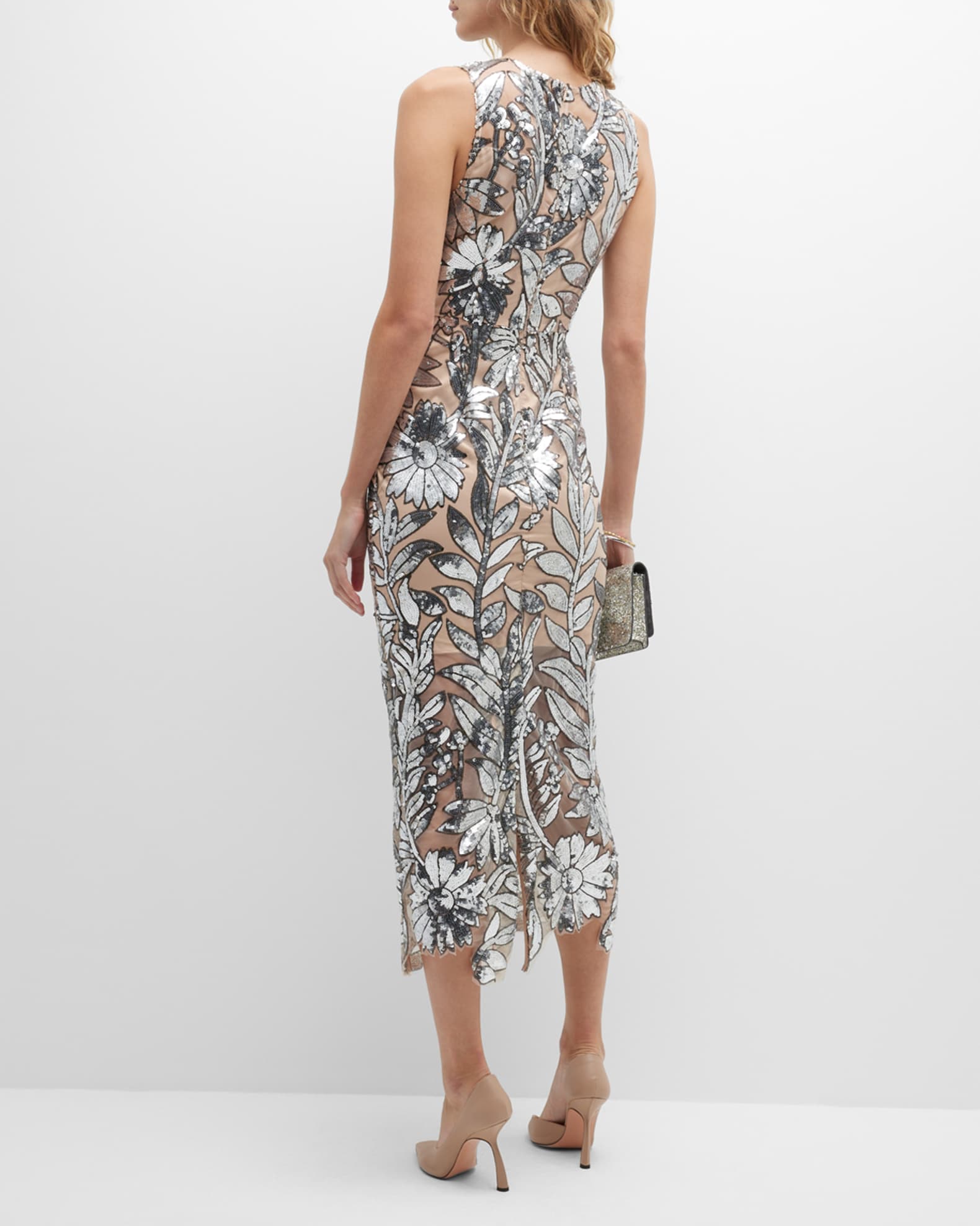 Milly Kinsley Floral Sequin Lace Midi Dress | Neiman Marcus