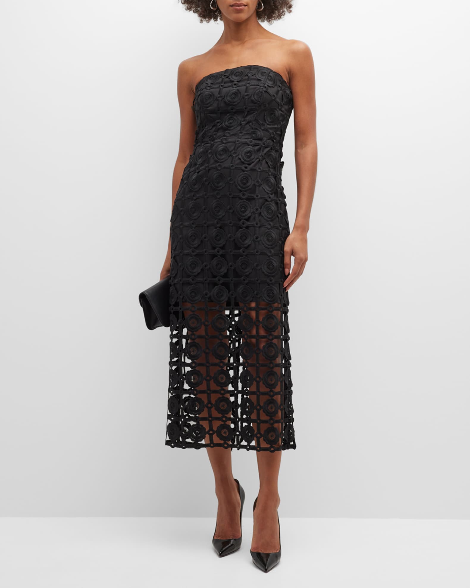 Milly Kait Strapless Lace Midi Dress | Neiman Marcus