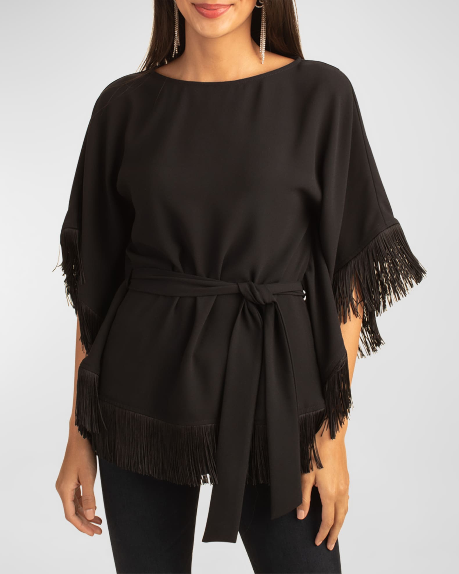 Trina Turk Eye Opener 3/4-Sleeve Fringe Top | Neiman Marcus