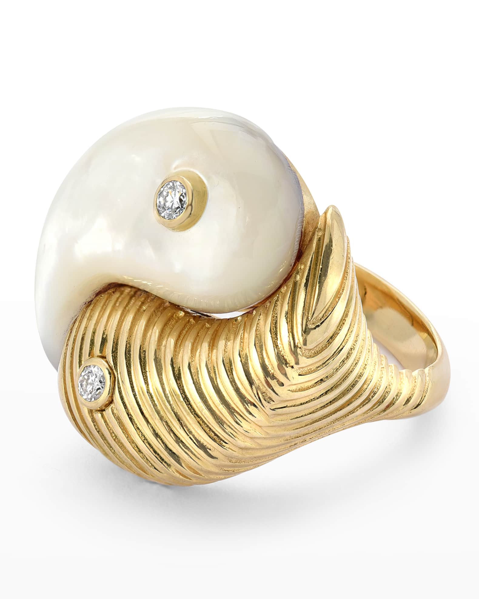 Retrouvai 14k Yellow Gold Mother-of-Pearl Yin Yang Ring, Size 7 ...
