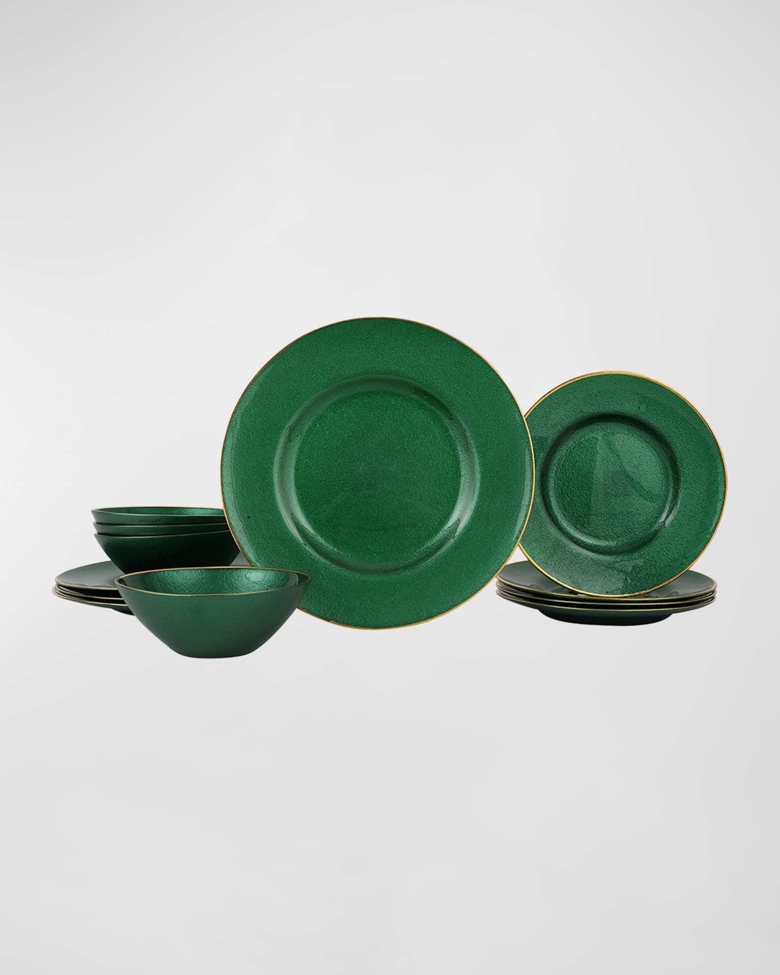 Vietri 12-Piece Metallic Glass Emerald Dinnerware Set | Neiman Marcus
