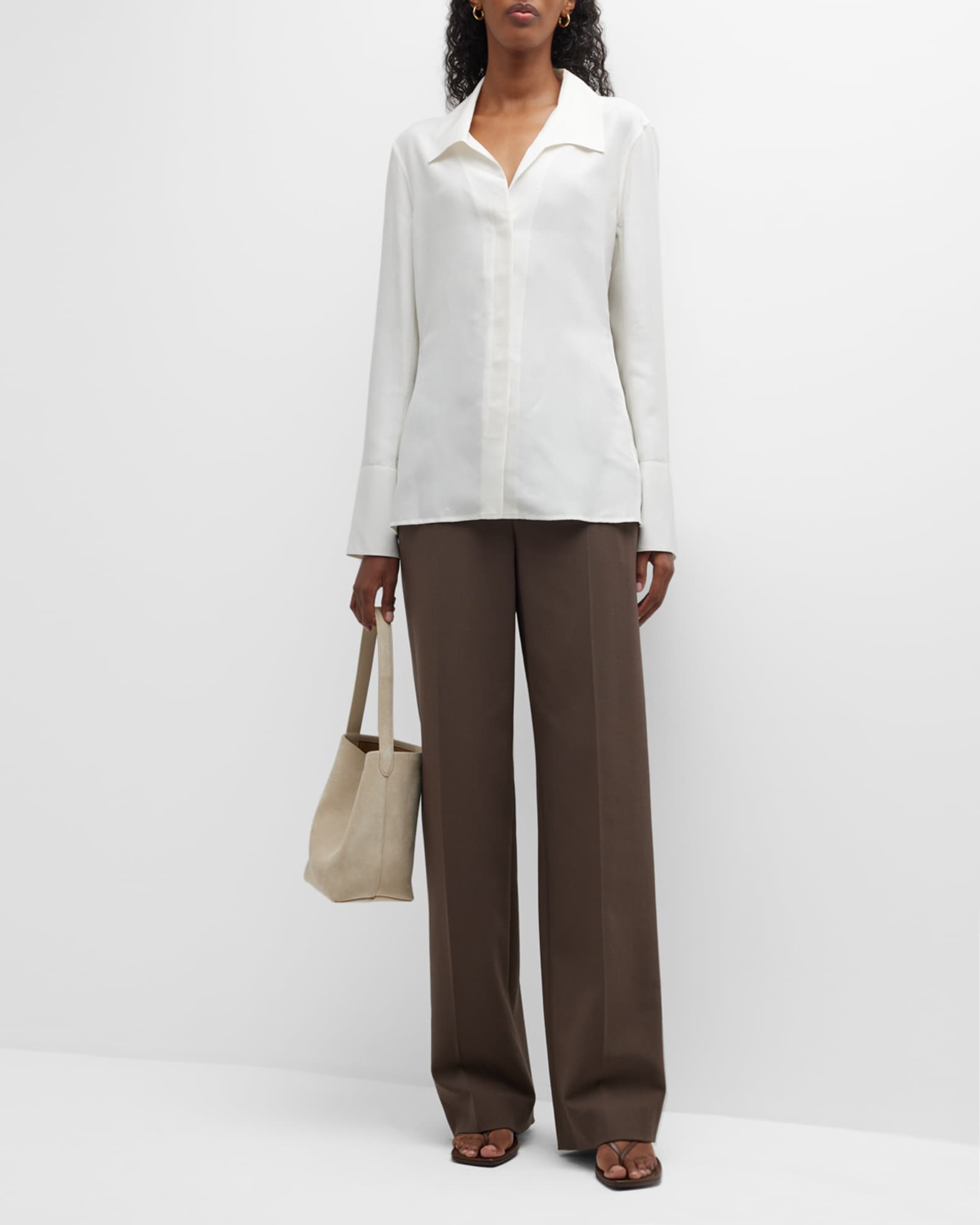 THE ROW Peg Silk Collared Shirt | Neiman Marcus