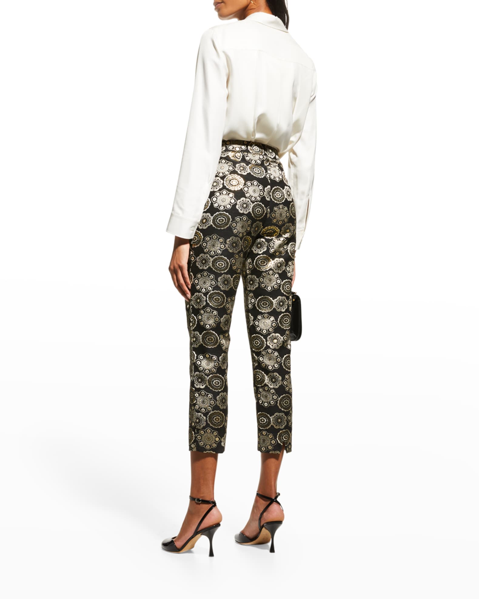 Frances Valentine Lucy Cropped Floral Jacquard Pants | Neiman Marcus