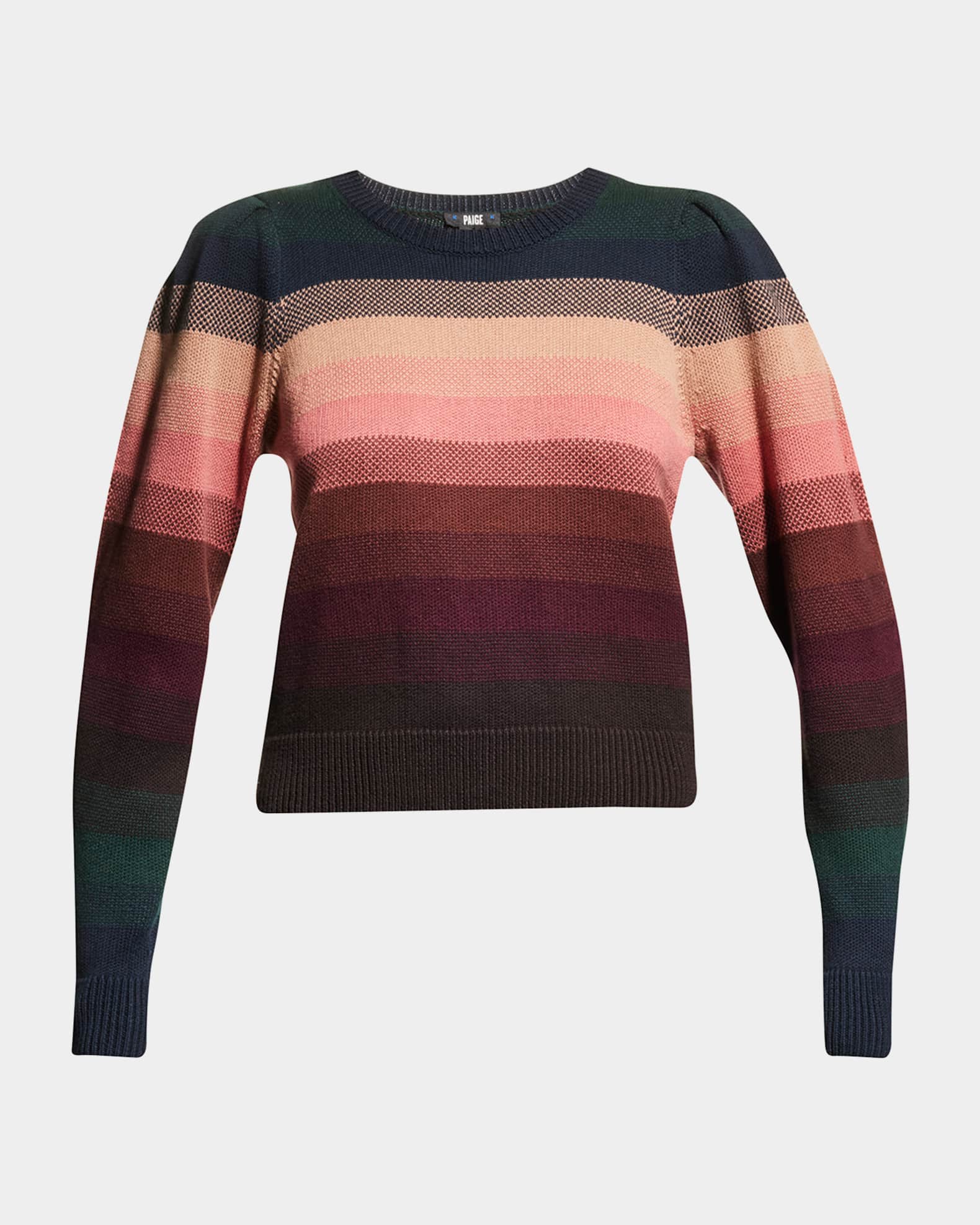 PAIGE Callisto Cashmere Striped Puff-Sleeve Sweater | Neiman Marcus