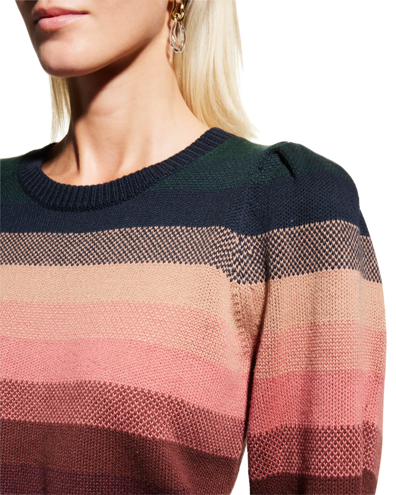 PAIGE Callisto Cashmere Striped Puff-Sleeve Sweater | Neiman Marcus